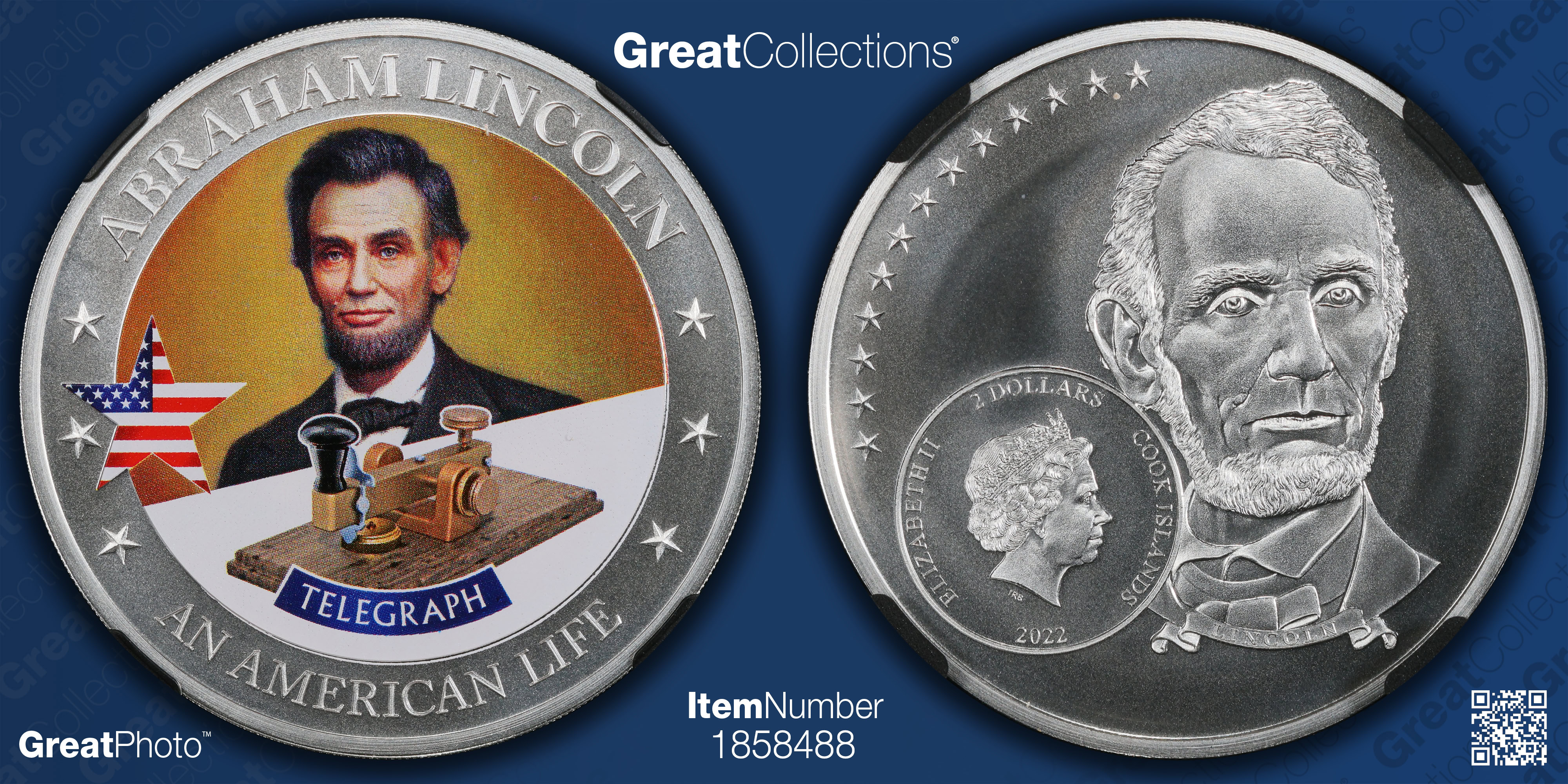 Cook Islands 2022 Silver $2 Telegraph Life of Lincoln KM-3235 NGC MS-70 ...