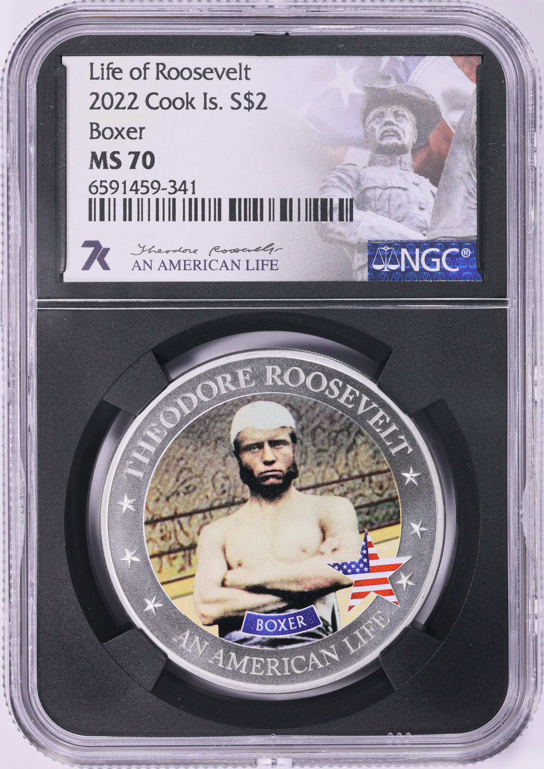 Cook Islands 2022 Silver $2 Life of Roosevelt Boxer NGC MS-70 (Black ...