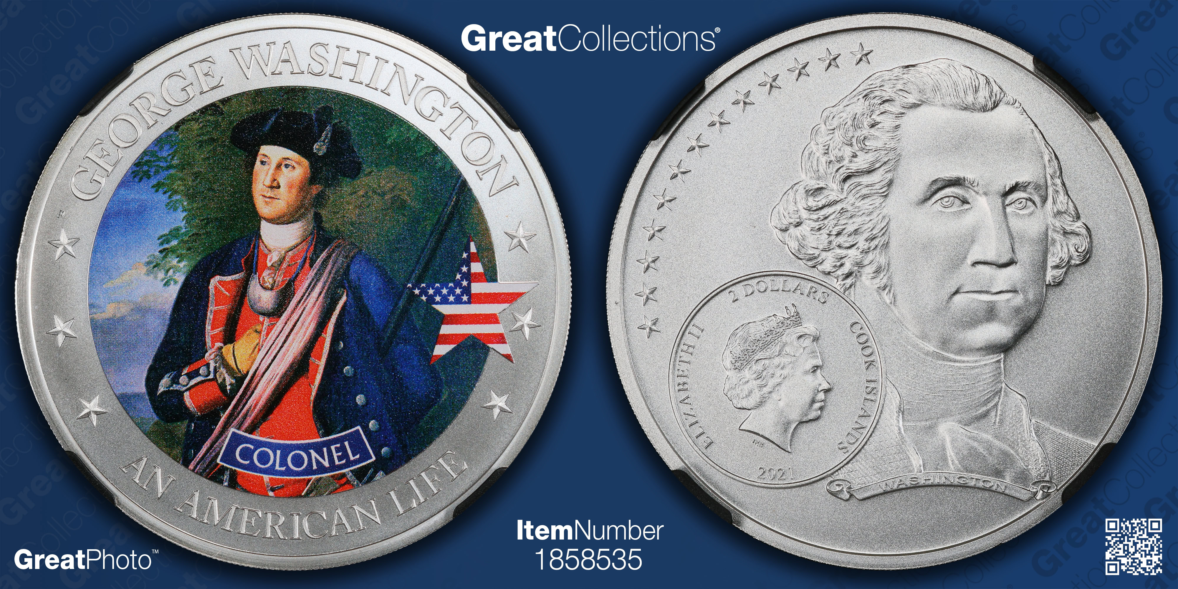 Cook Islands 2021 Silver $2 Life of George Washington Colonel KM-3040 ...