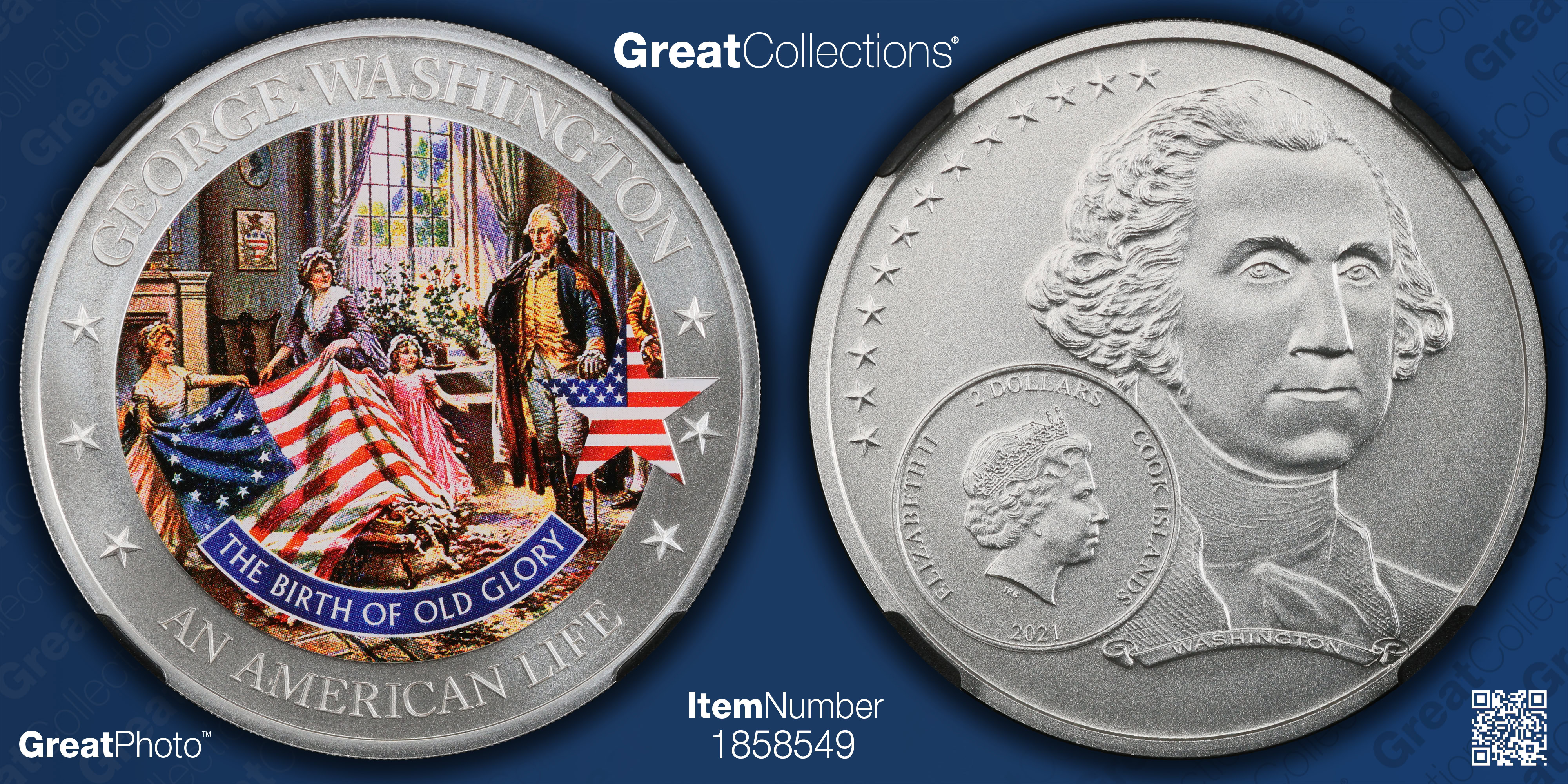 Cook Islands 2021 Silver $2 Life of George Washington Old Glory KM-3044 ...