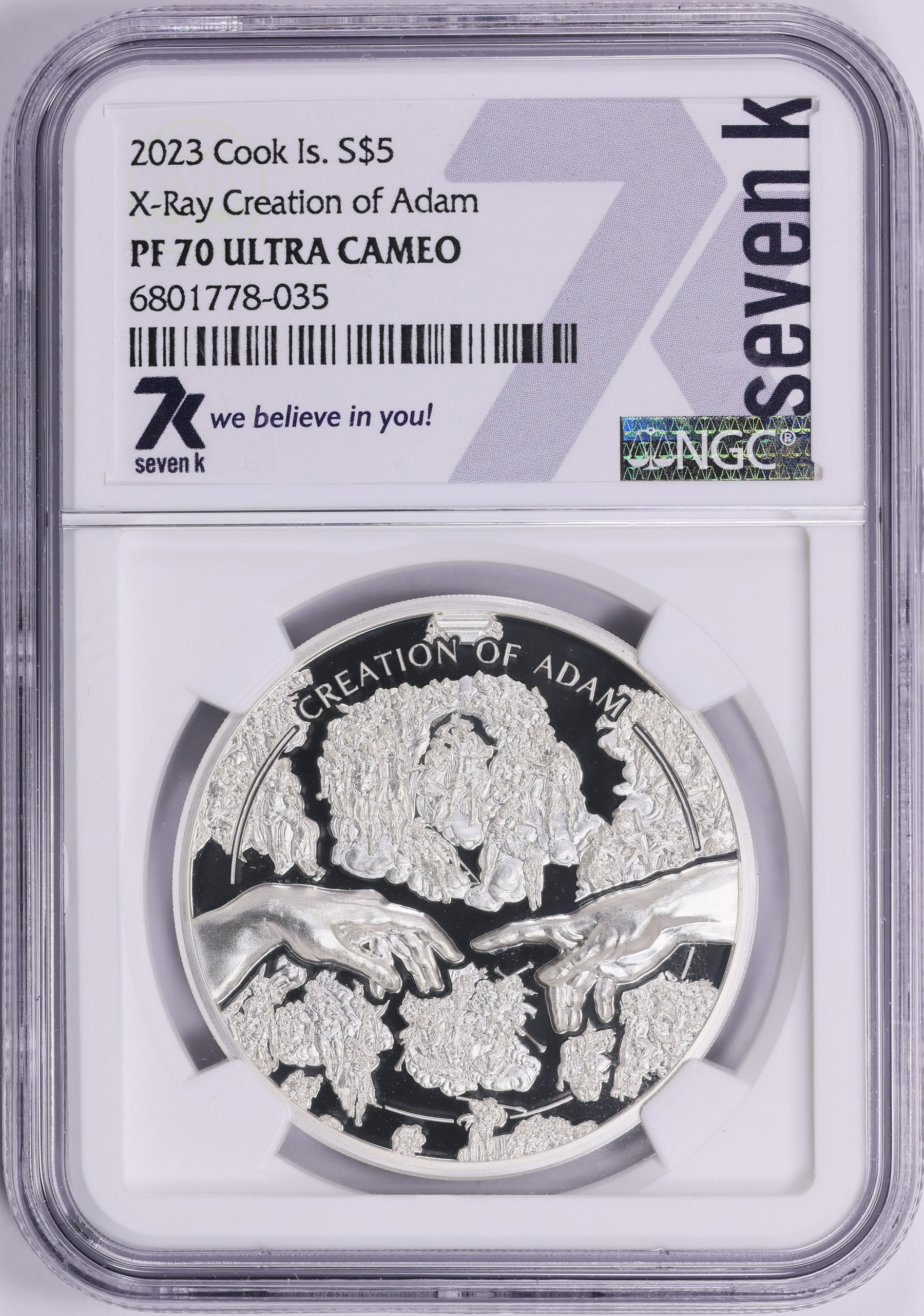 Cook Islands 2023 Silver $5 Creation of Adam - X-Ray KM-3359 NGC Proof ...