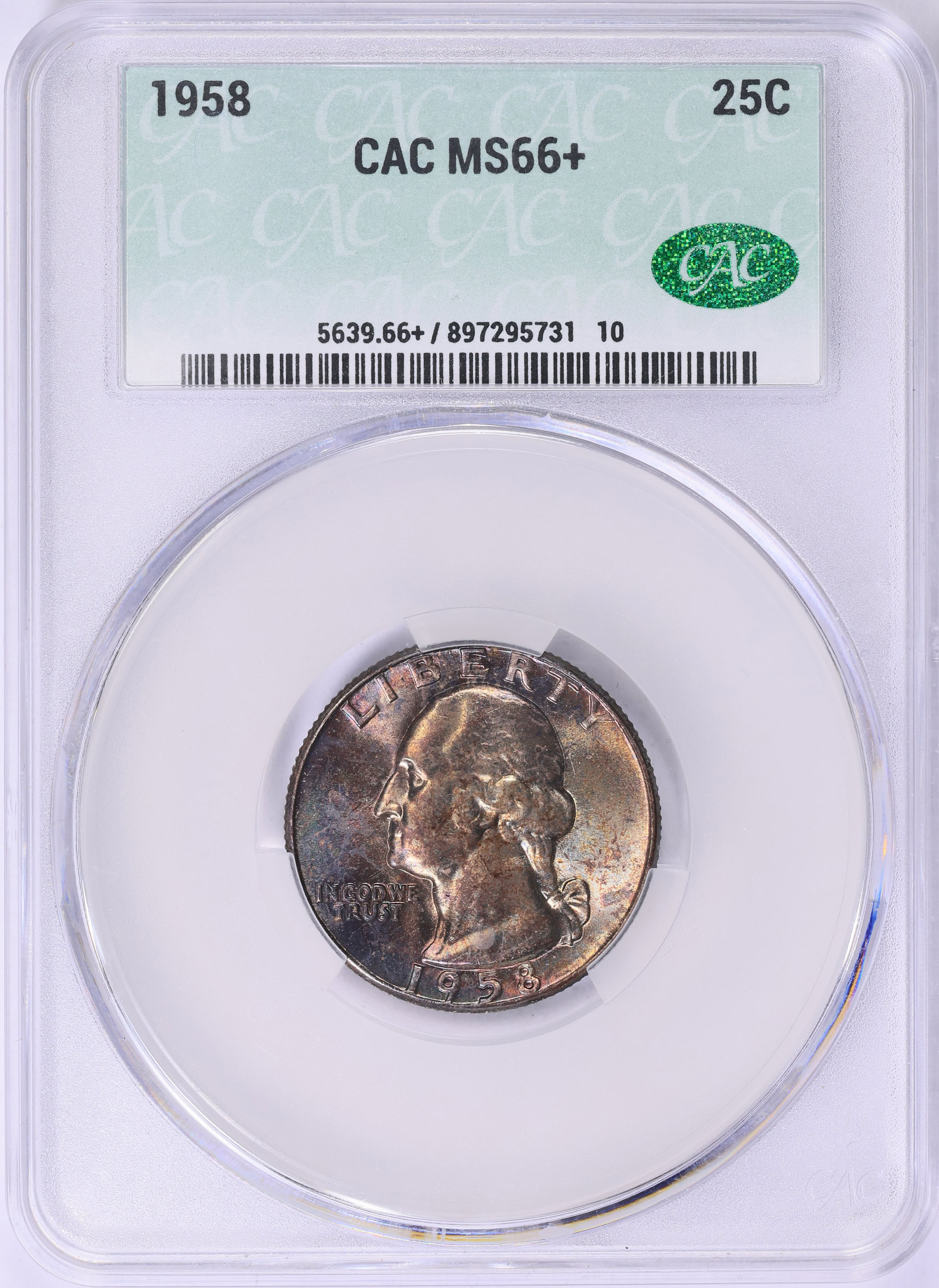 1958 Washington Quarter CACG MS-66+ (Toned) (Item 1858640) | GreatCollections Coin Auctions
