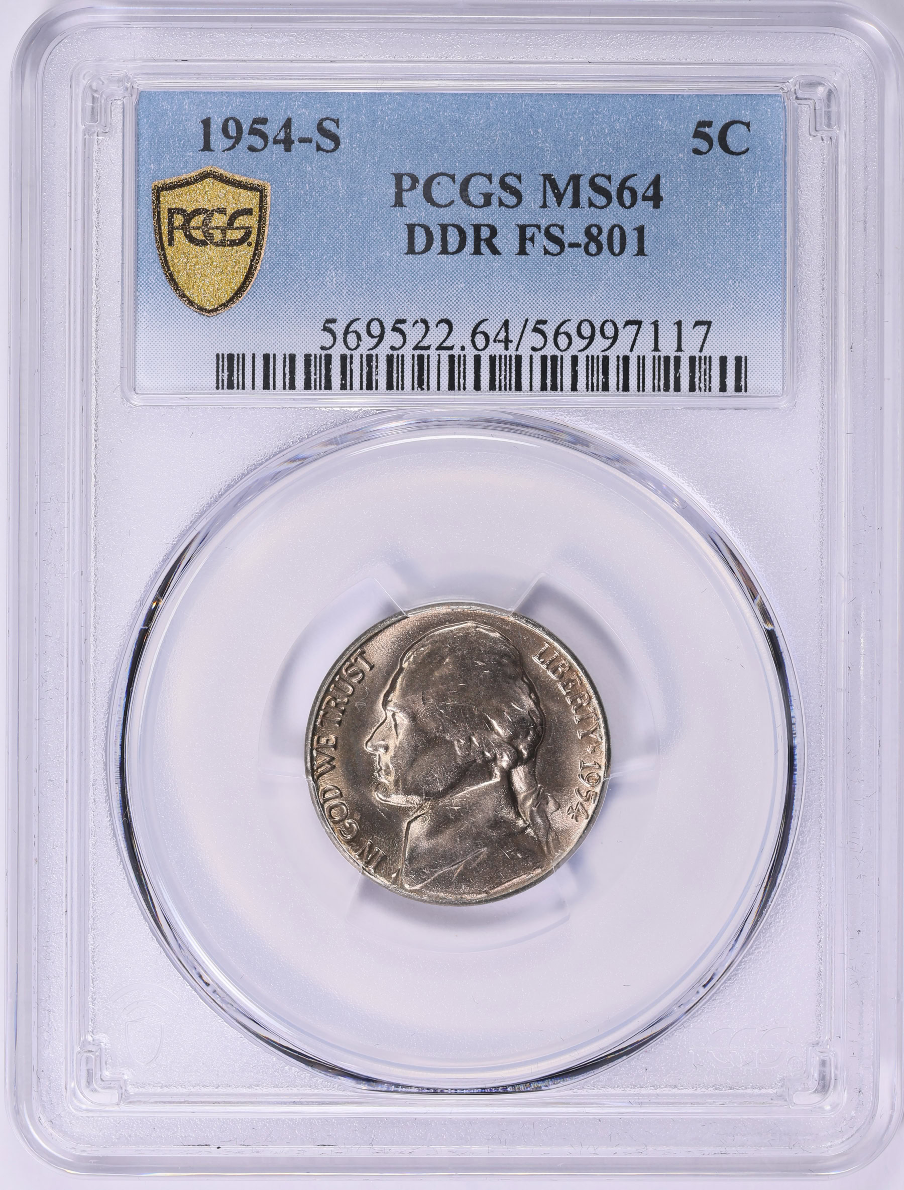 1954-S Jefferson Nickel Doubled Die Reverse FS-801 PCGS MS-64 (Item 1858646) | GreatCollections ...