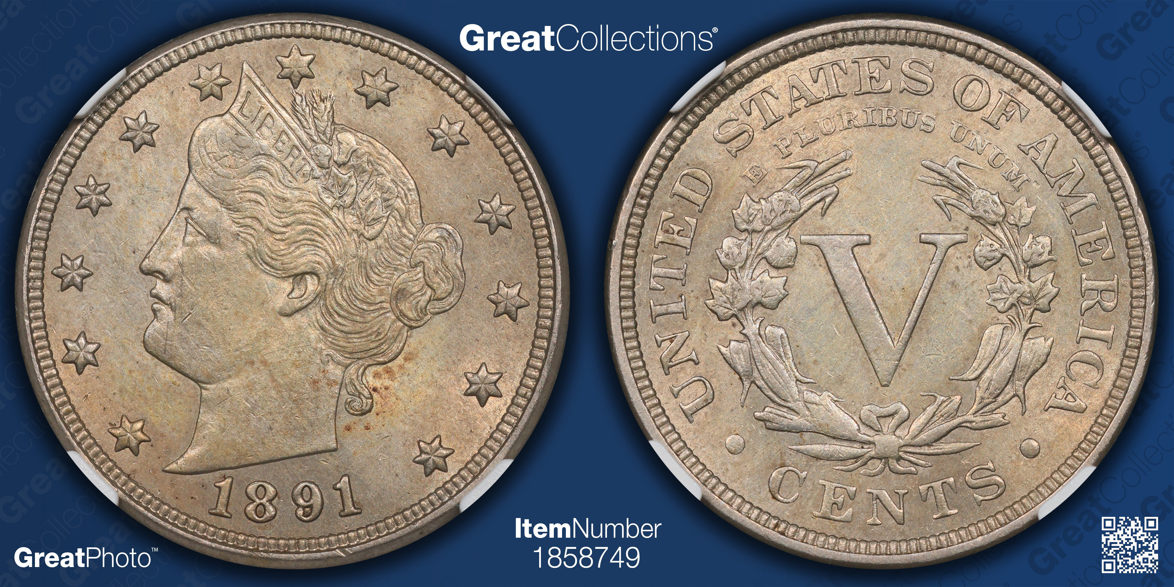1891 Liberty Nickel NGC MS-62 (Item 1858749) | GreatCollections Coin ...