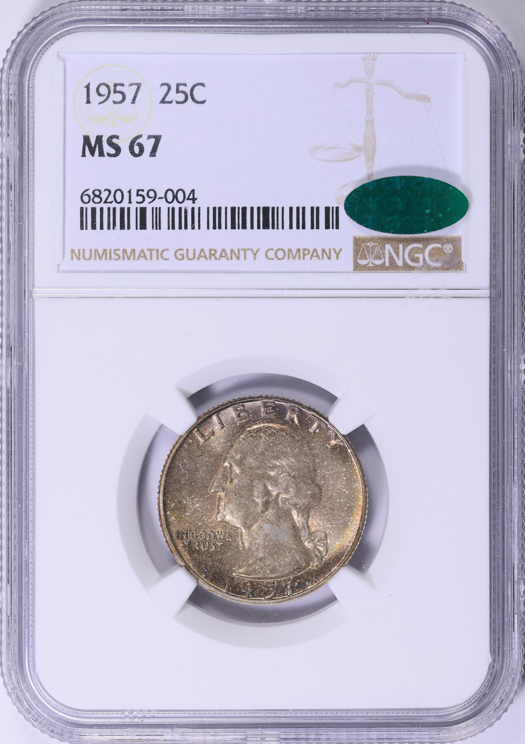 1957 Washington Quarter NGC MS-67 (CAC Green) (Item 1858750) | GreatCollections Coin Auctions