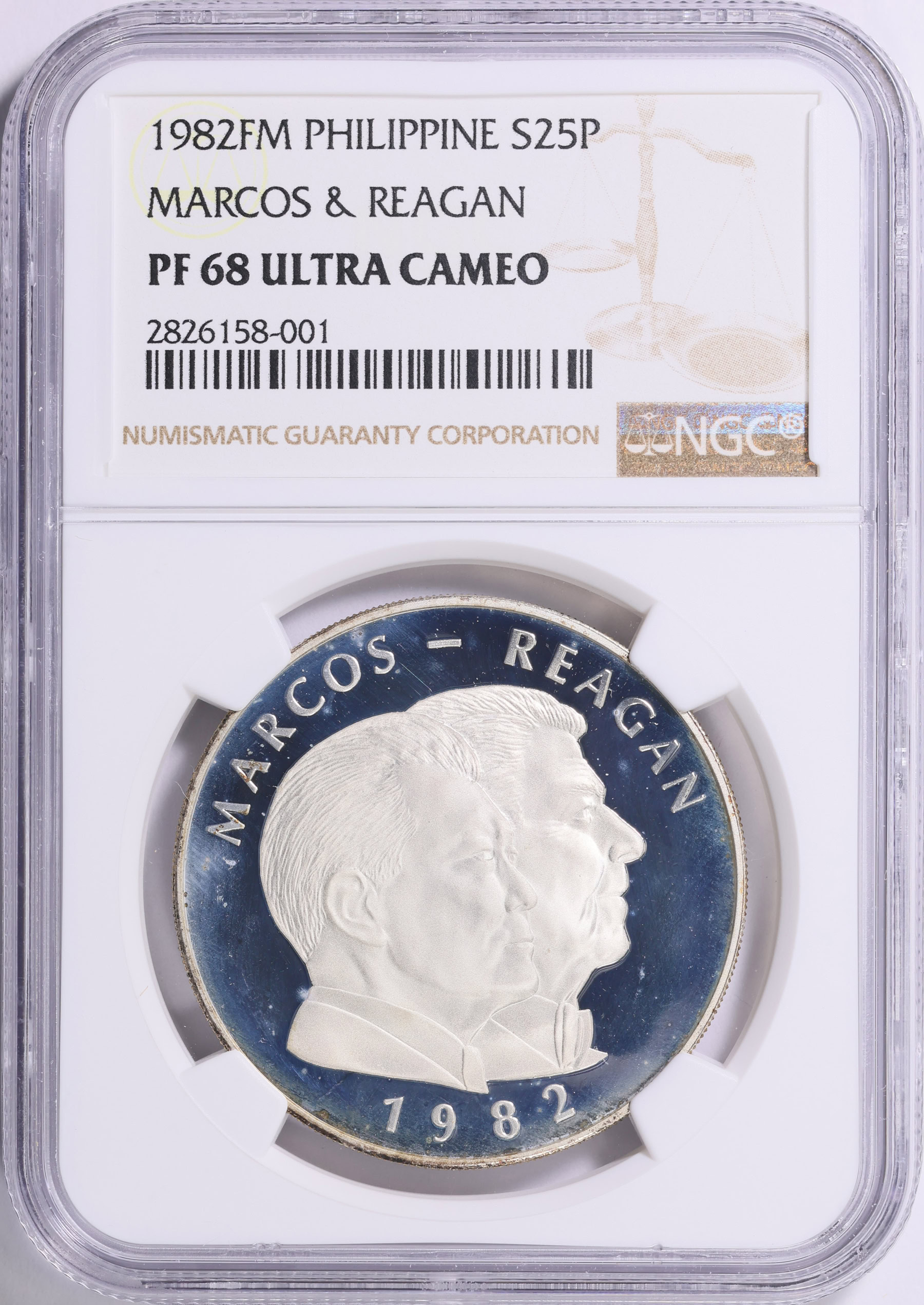 Philippines 1982 Silver 25 Piso Marcos & Reagan KM-235 NGC Proof-68 UC ...