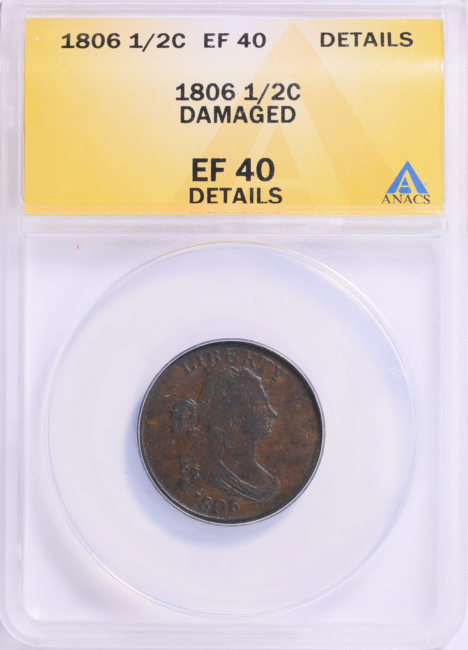 1806 Draped Bust Half Cent ANACS XF-40 Details (Item 1858792 ...
