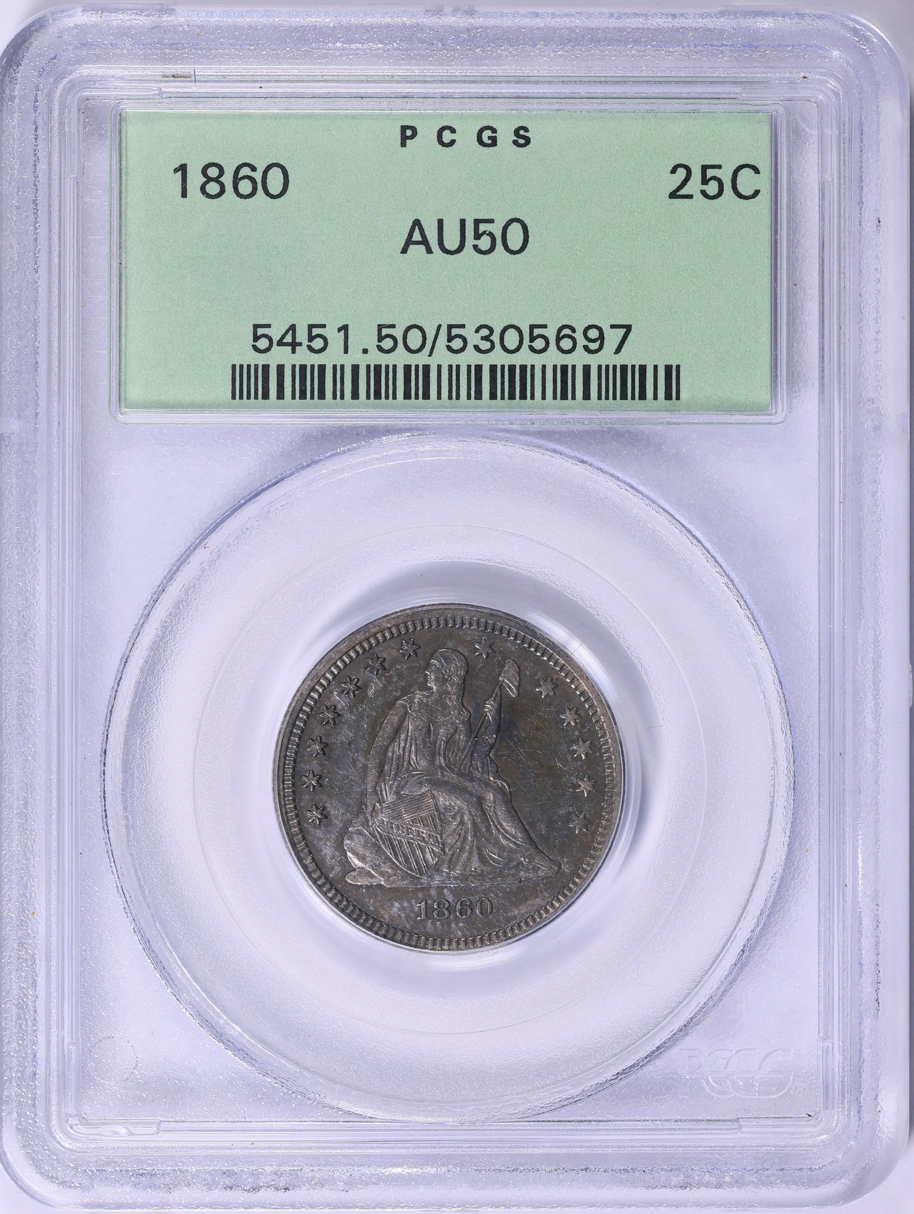 1860 Seated Liberty Quarter PCGS AU-50 OGH (Toned) (Item 1858816 ...