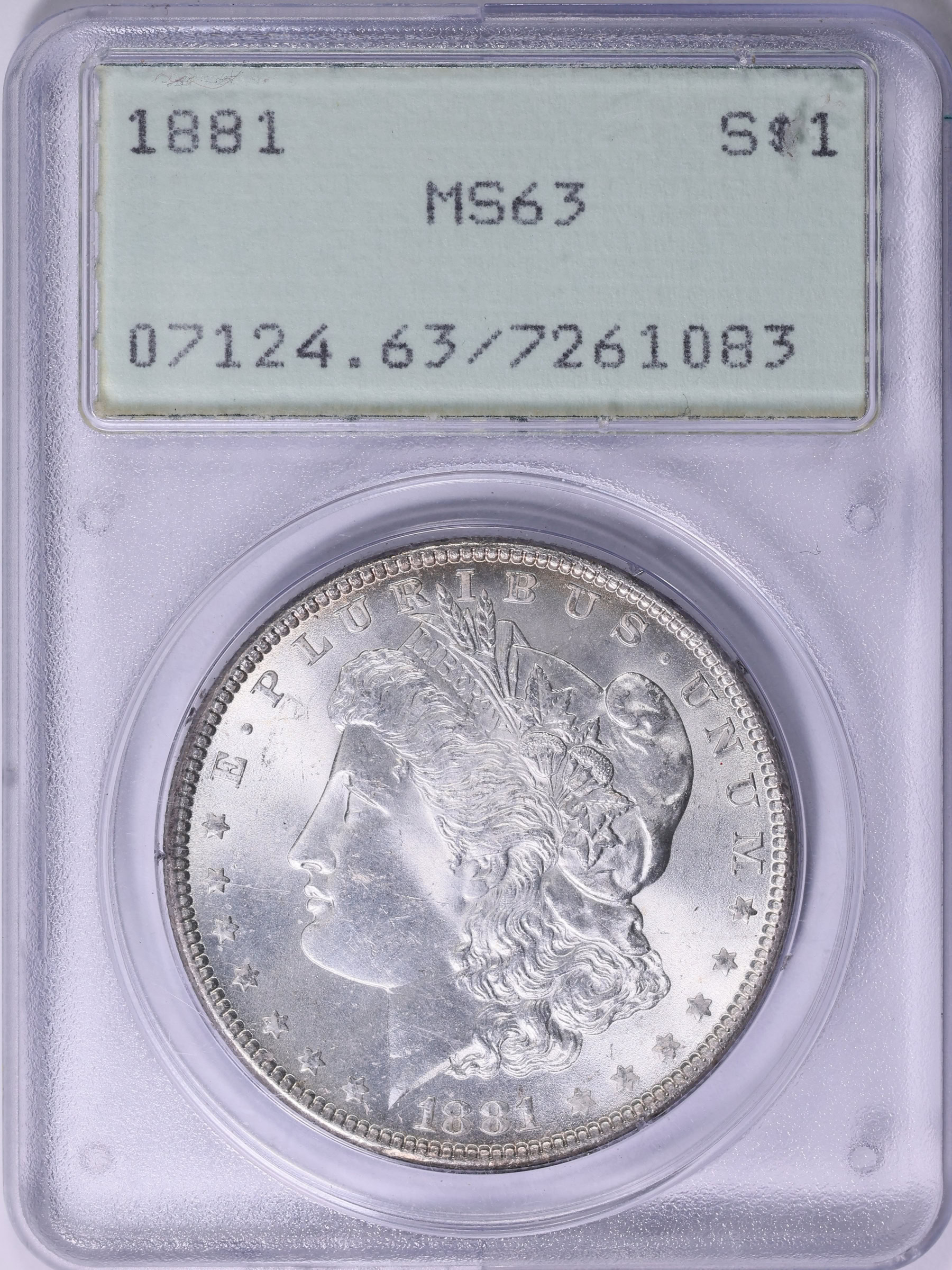 1881 Morgan Silver Dollar PCGS MS-63 OGH (1st Gen) (Item 1858935) | GreatCollections Coin Auctions
