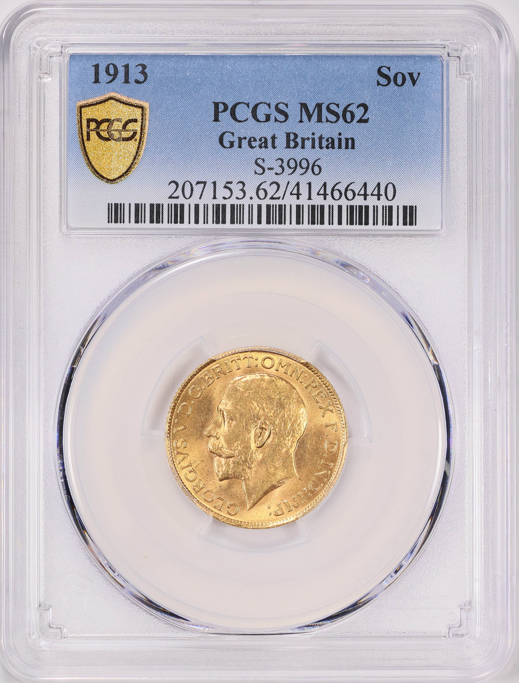 Great Britain 1913 Gold Sovereign KM-820 PCGS MS-62 (AGW = 0.2355 oz ...