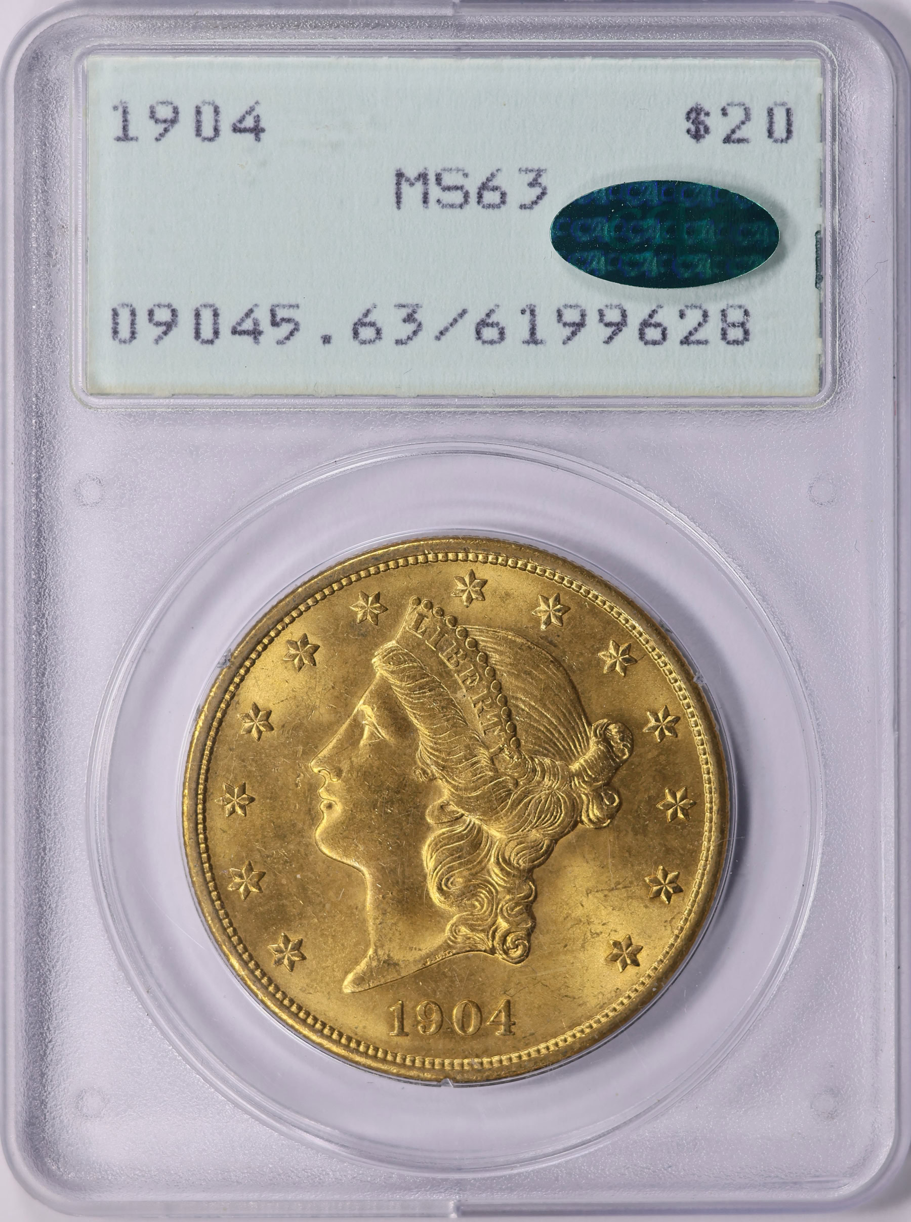 1904 Liberty Gold Double Eagle PCGS MS-63 (CAC Green) OGH (1st Gen) (Item 1859108 ...