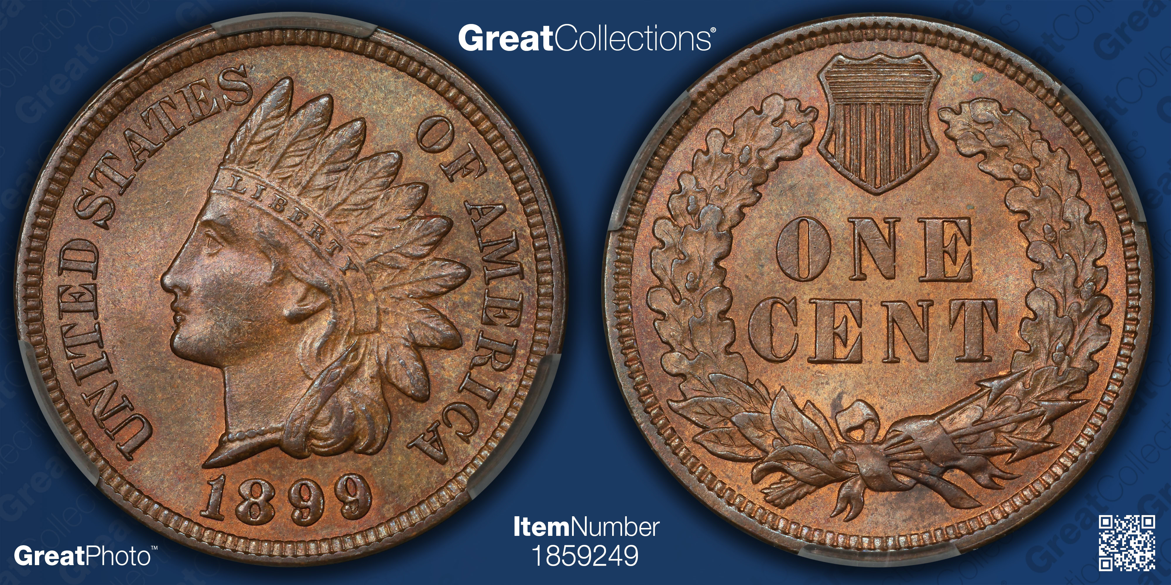 1899 Indian Cent 89/89 S-25 CACG MS-64 BN (Eagle Eye Seal) | CACG Cert ...