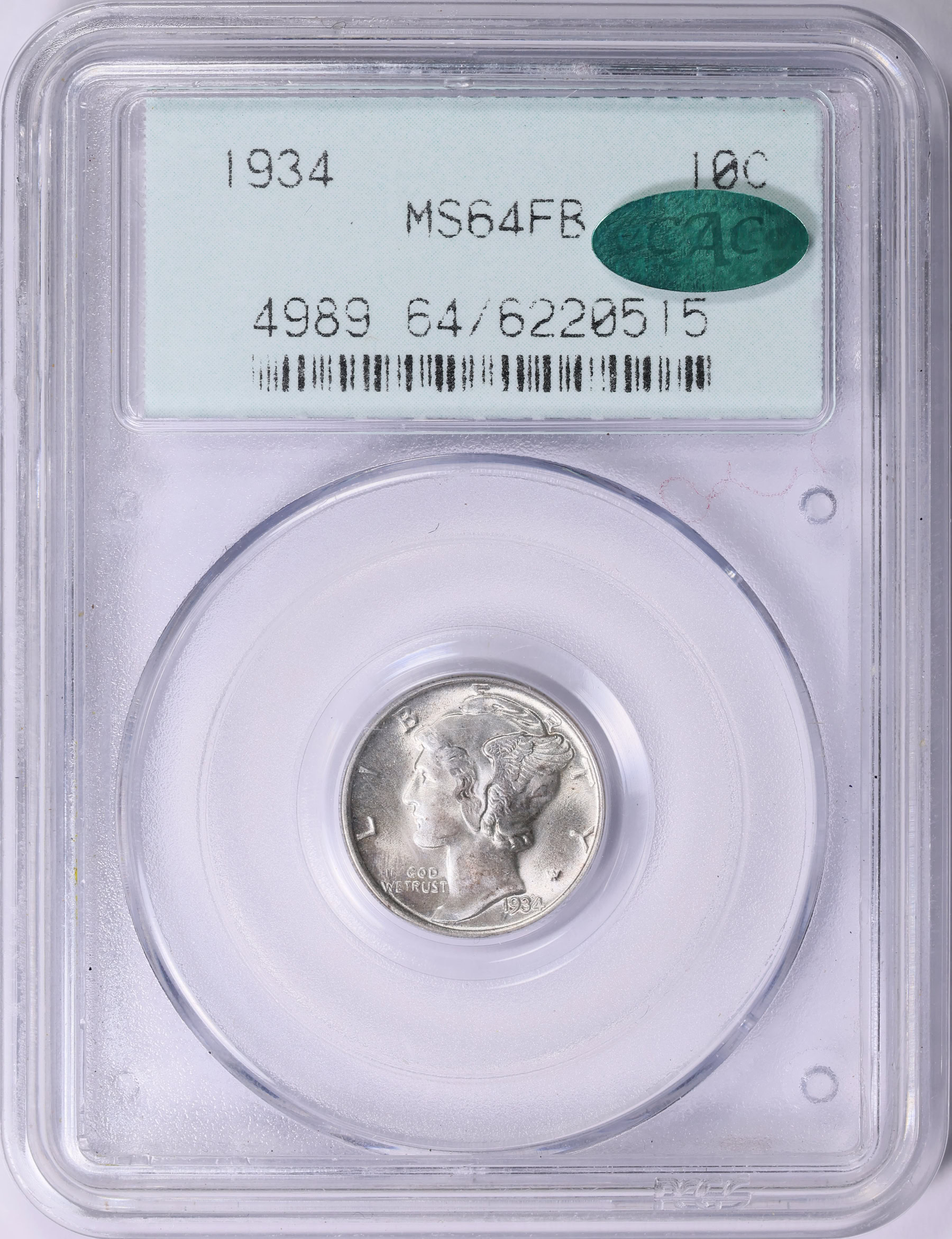 1934 Mercury Dime PCGS MS-64 FB (CAC Green) OGH (2nd Gen) (Item 1859278) | GreatCollections Coin ...