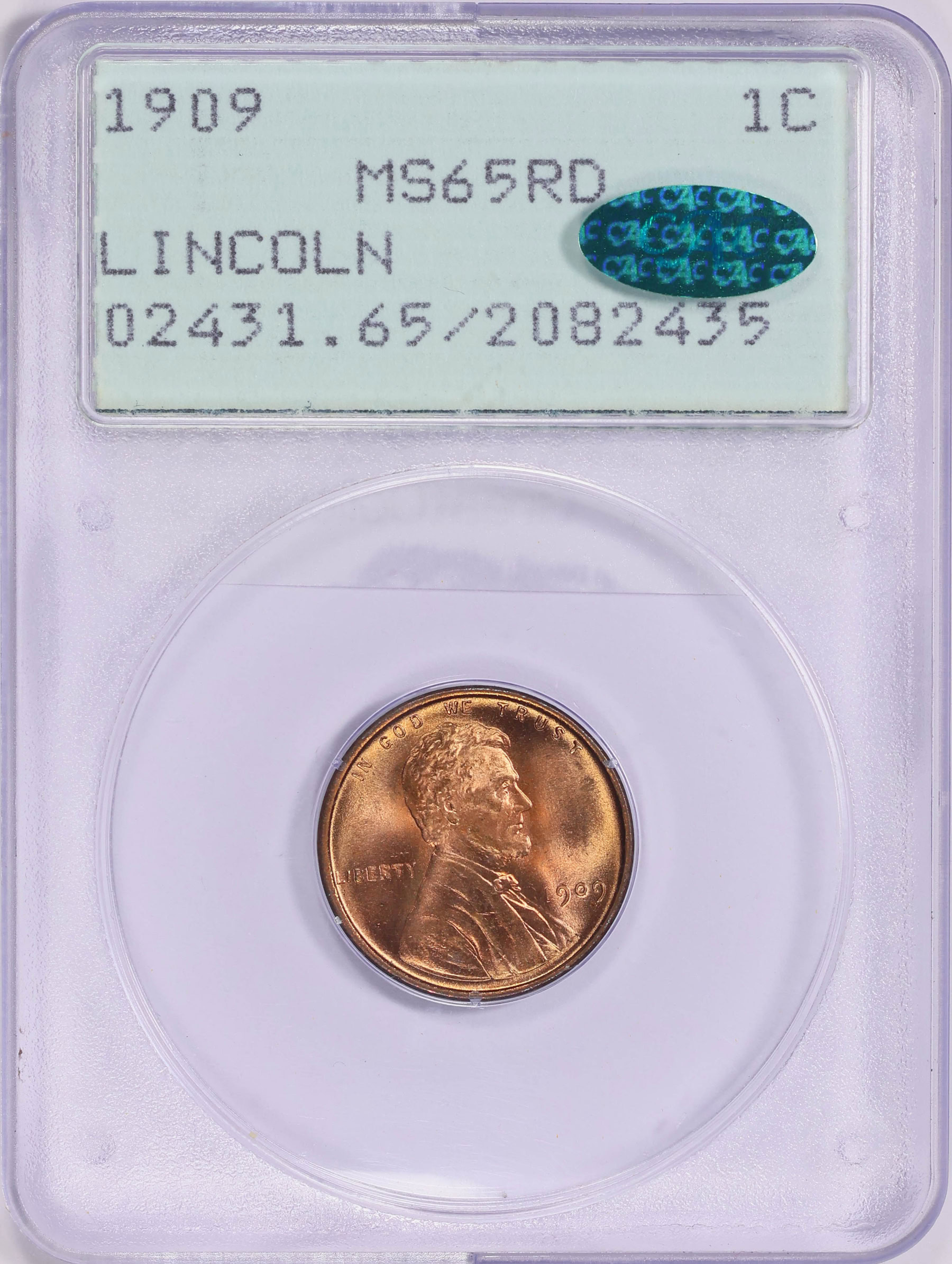 1909 Lincoln Cent PCGS MS-65 RD (CAC Green) OGH (1st Gen) (Item 1859341) | GreatCollections Coin ...