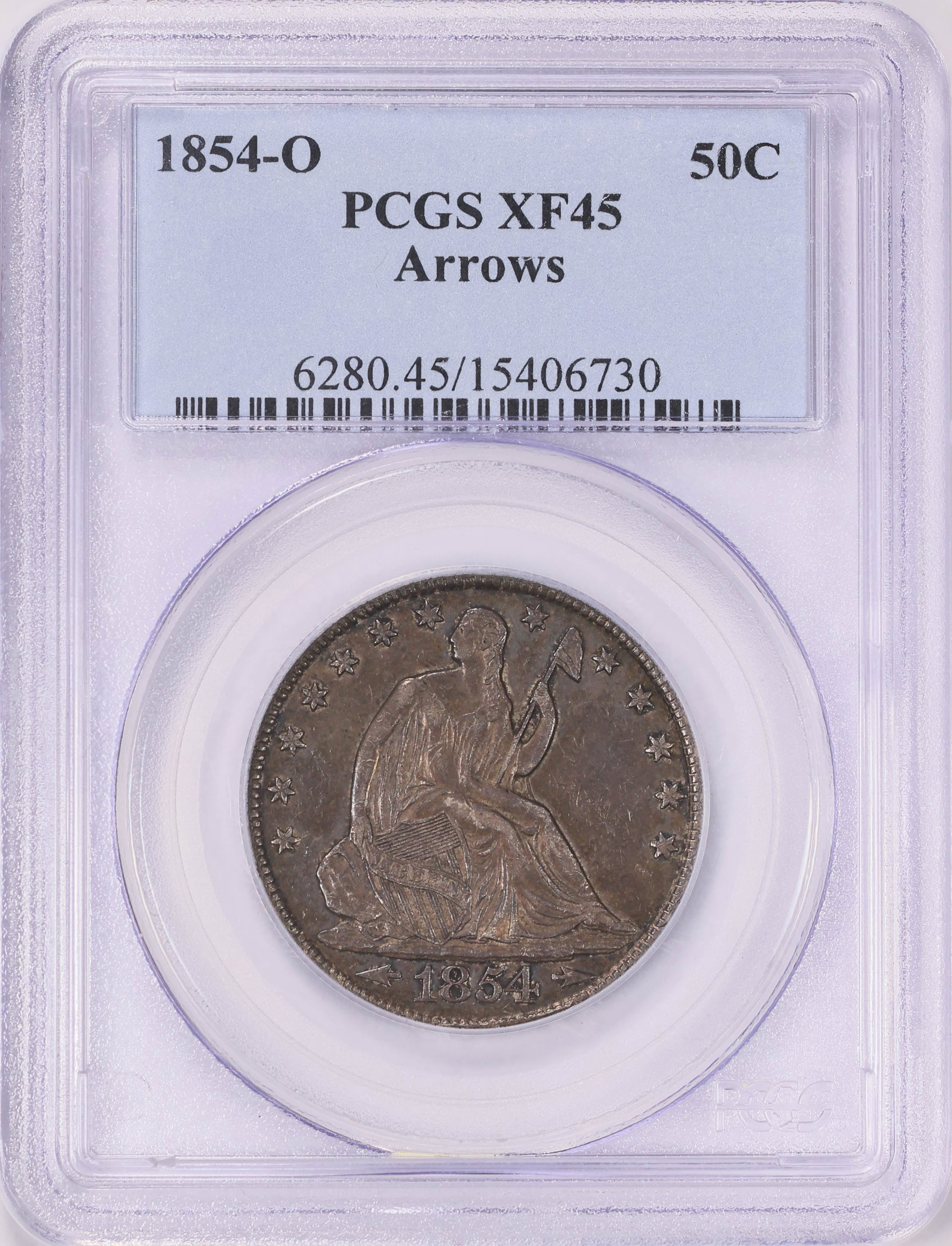 1854-O Seated Liberty Half Dollar Arrows PCGS XF-45 (Item 1859354) | GreatCollections Coin Auctions