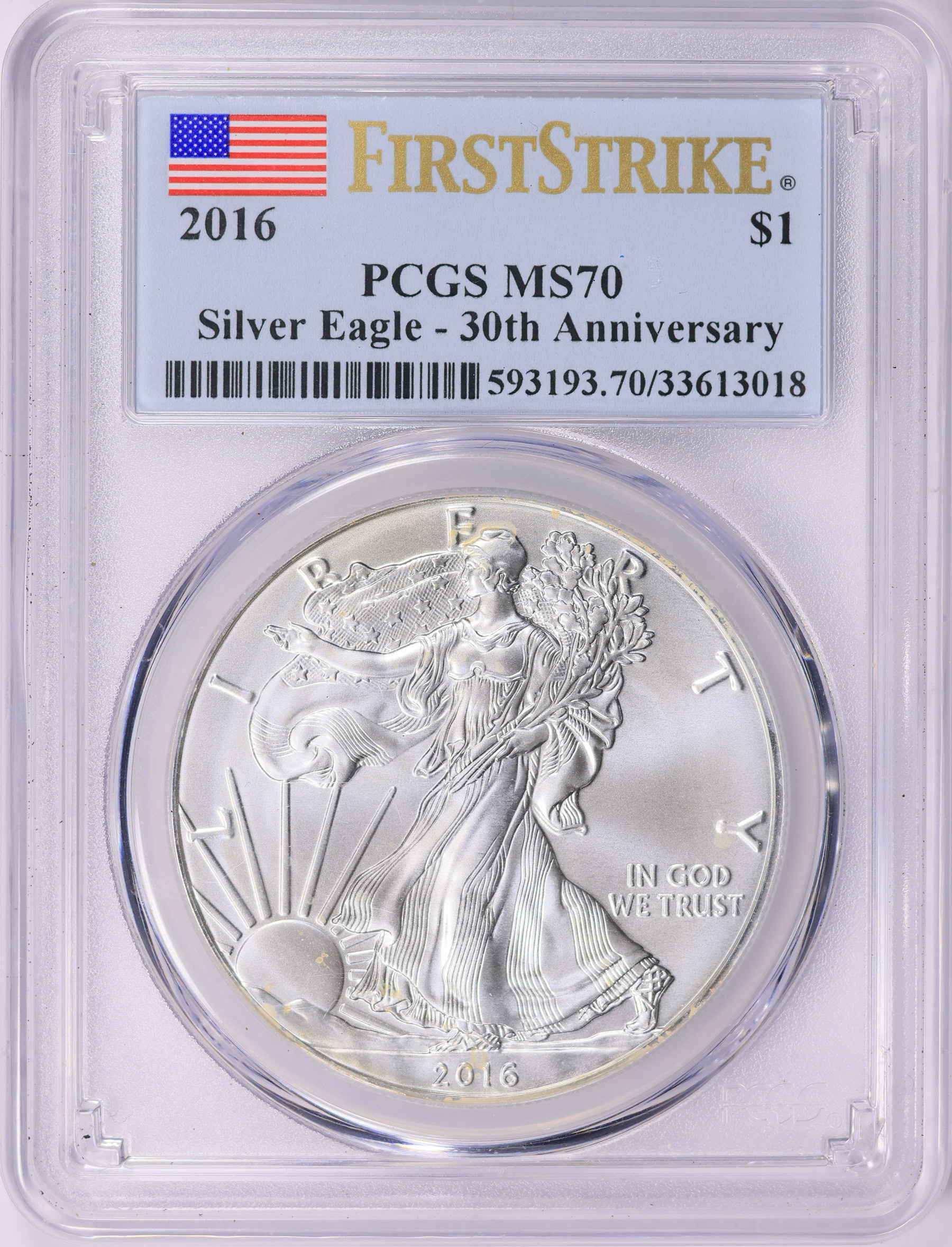 2016 $1 Silver Eagle First Strike 30th Anniversary PCGS MS-70 (Item 1859391) | GreatCollections ...