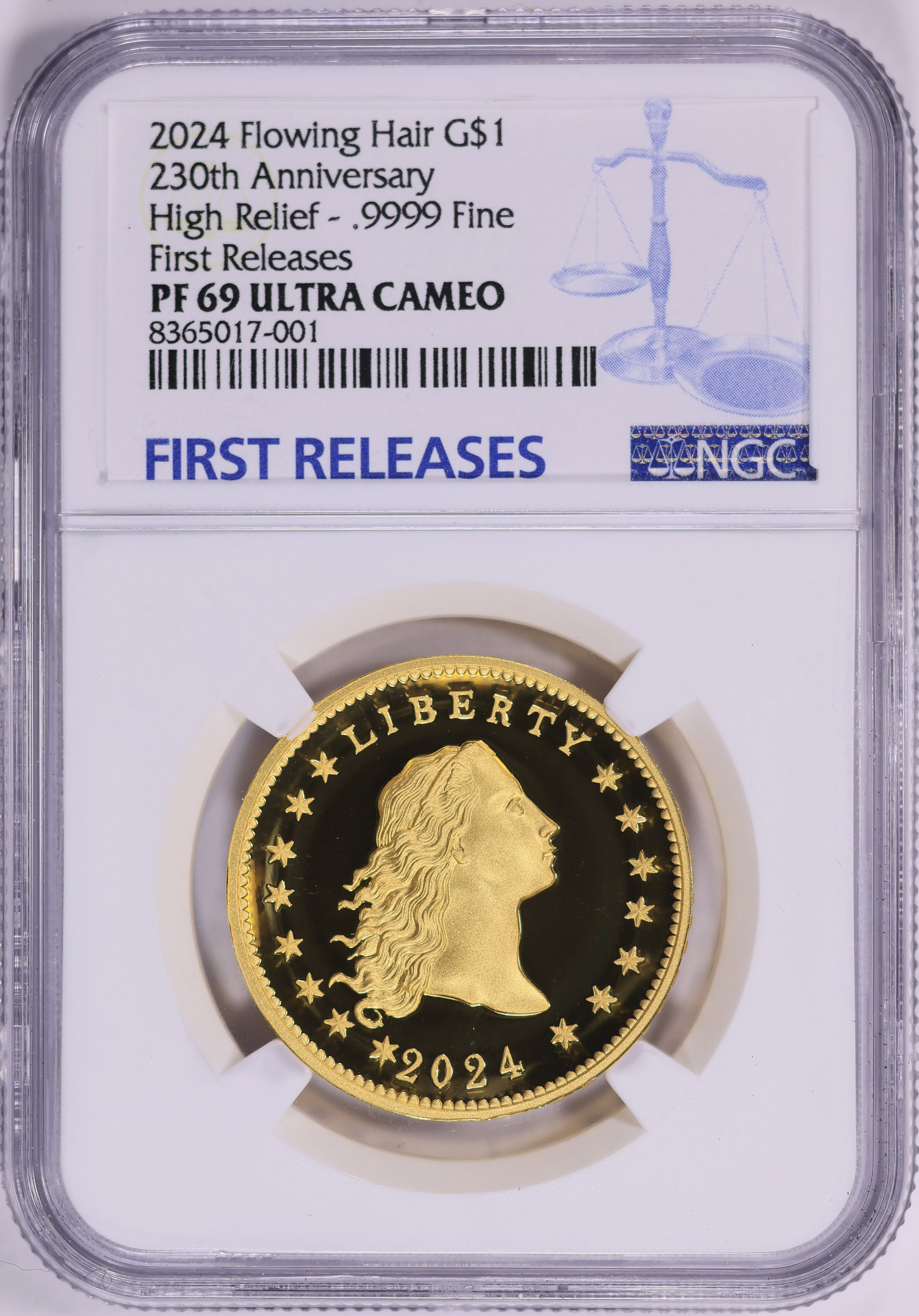 2024 Flowing Hair High Relief Gold Dollar 230th Anniversary First Releases NGC Proof-69 UC | NGC ...