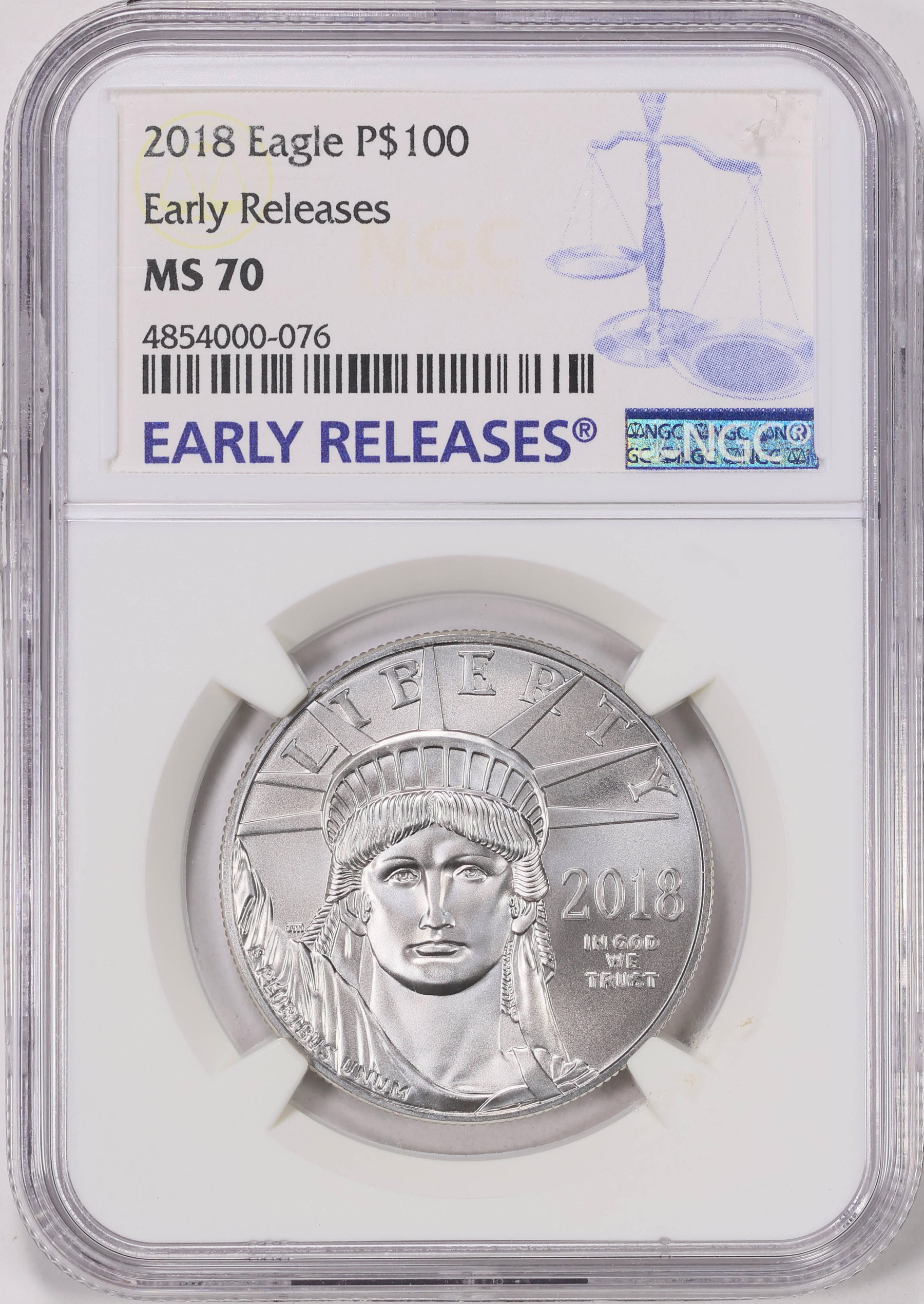 2018 $100 One-Ounce Platinum American Eagle Early Releases NGC MS-70 ...