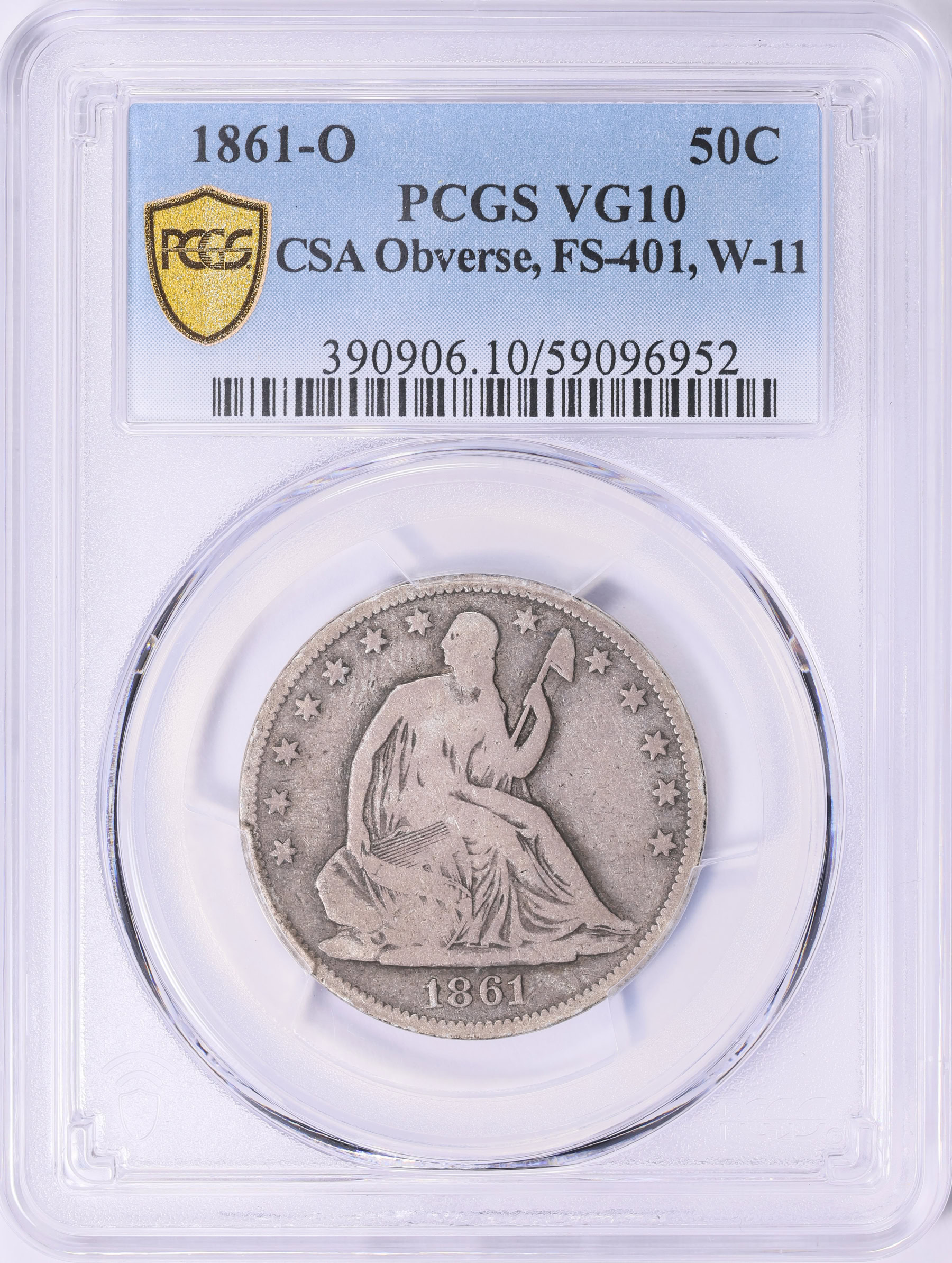 1861-O Seated Liberty Half Dollar CSA Obverse FS-401 W-11 PCGS VG-10 (Item 1859431 ...