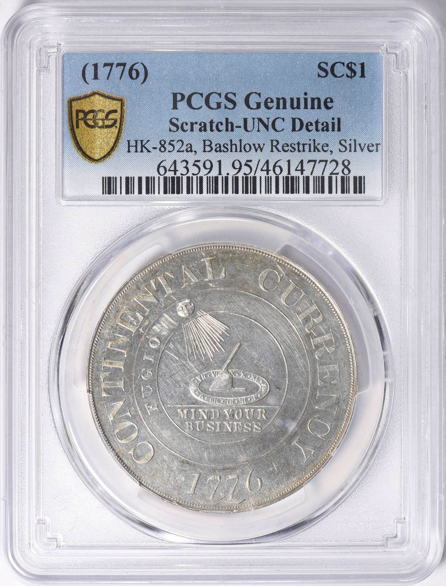 "1776" Silver Continental Dollar So-Called Dollar Bashlow Restrike HK ...