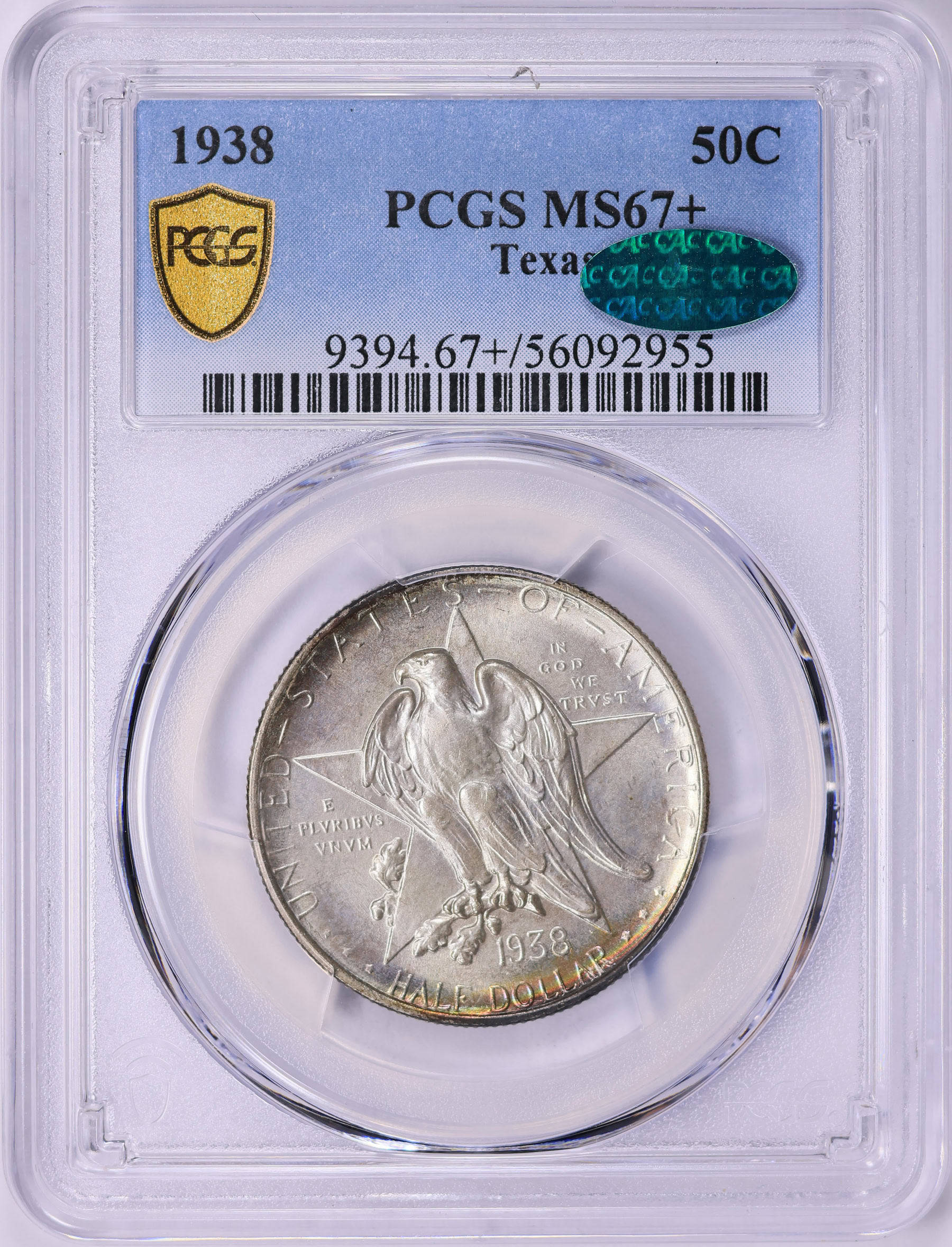 1938 Texas Centennial Half Dollar PCGS MS-67+ (CAC Green) (Toned) (Item 1859494 ...