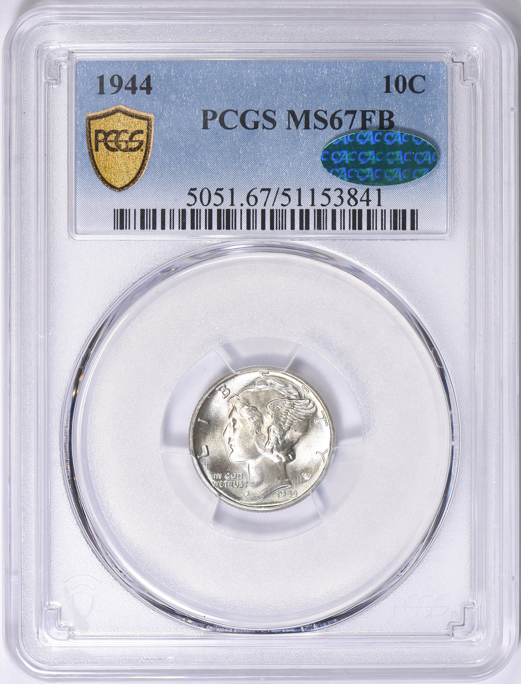 1944 Mercury Dime PCGS MS-67 FB (CAC Green) (Item 1859496) | GreatCollections Coin Auctions