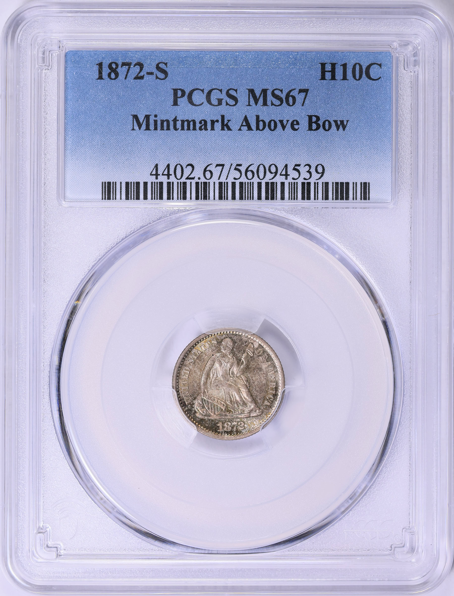 1872-S Seated Liberty Half Dime Mintmark Above Bow PCGS MS-67 (Toned) (Item 1859526 ...