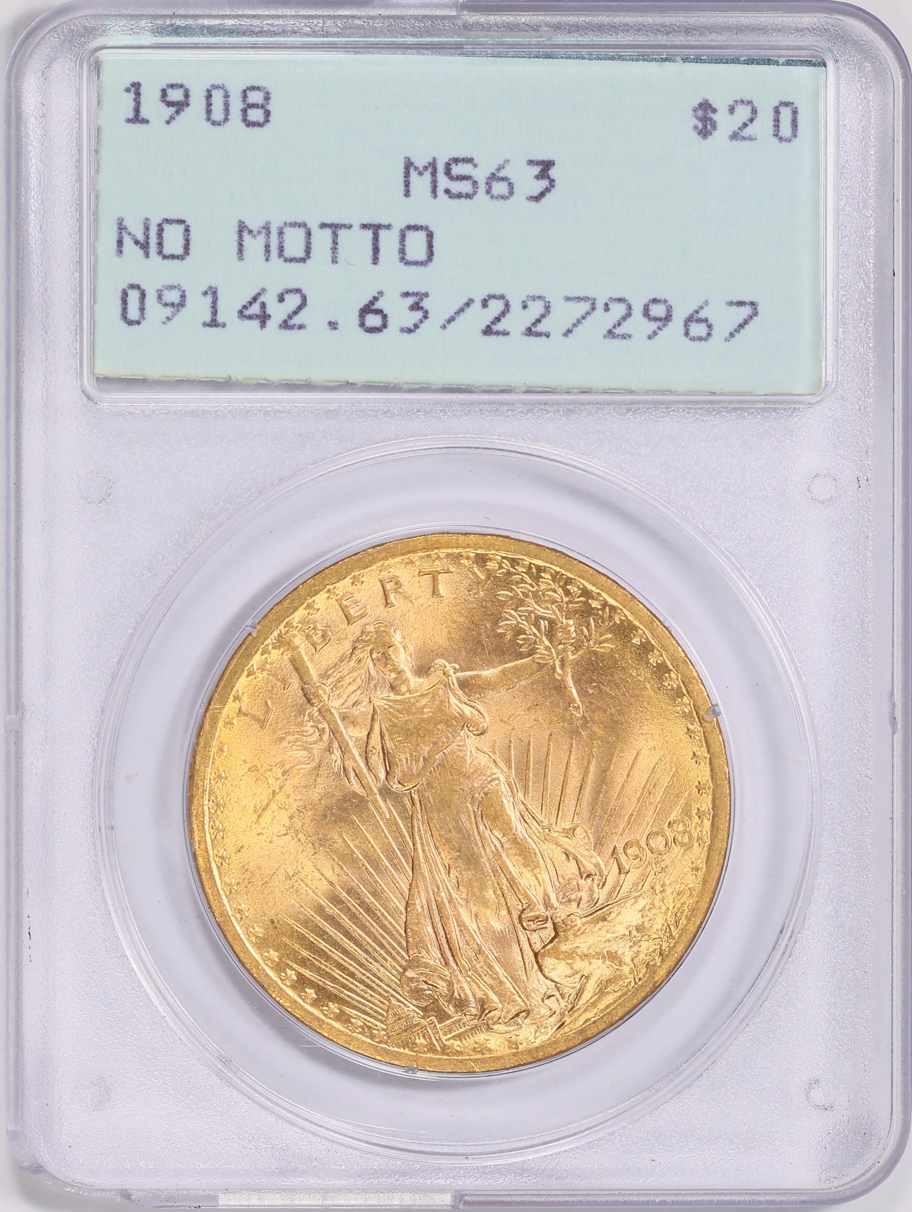 1908 Saint-Gaudens Gold Double Eagle No Motto PCGS MS-63 OGH (1st Gen) (Item 1859527 ...