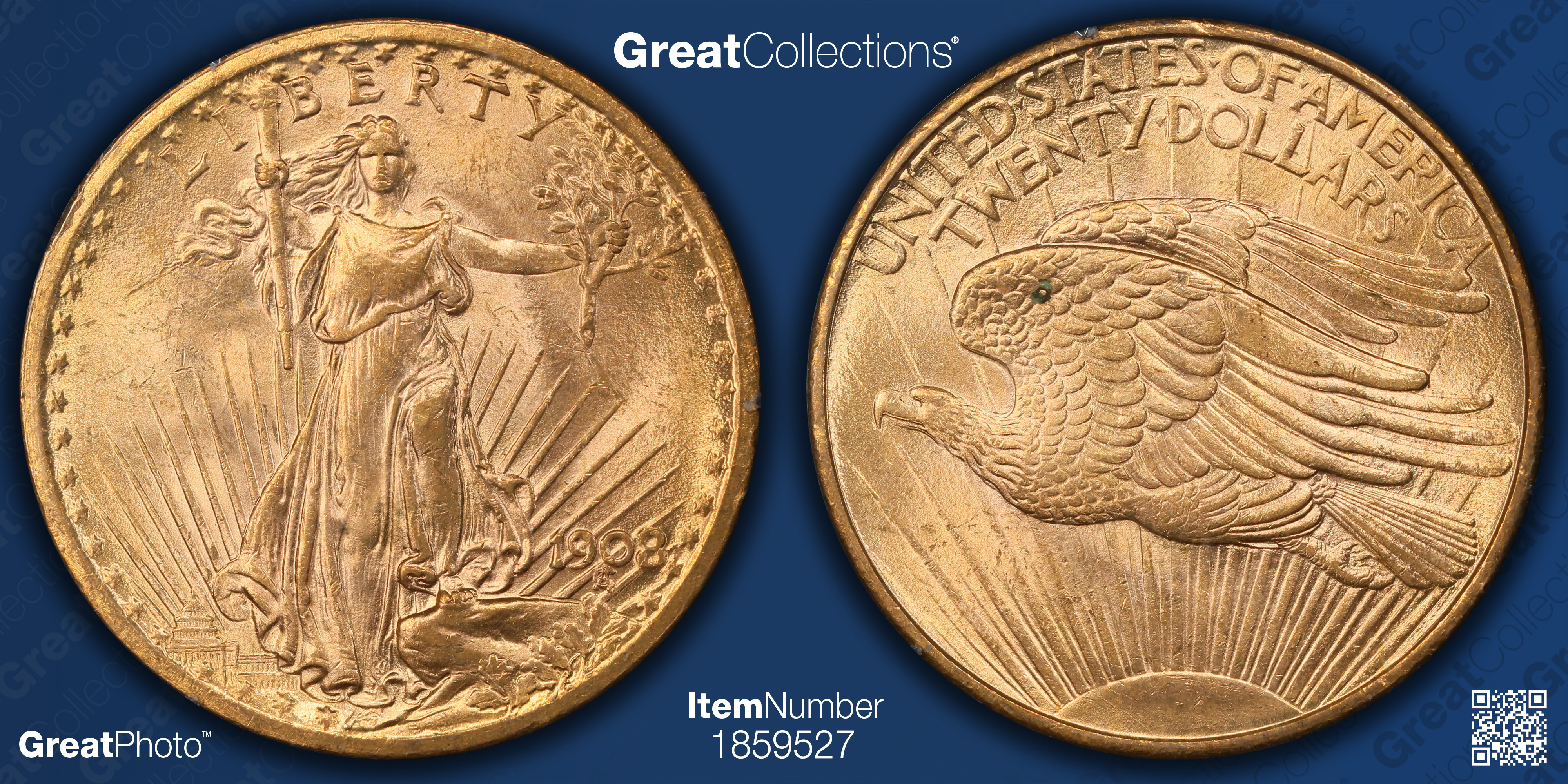 1908 Saint-Gaudens Gold Double Eagle No Motto PCGS MS-63 OGH (1st Gen ...