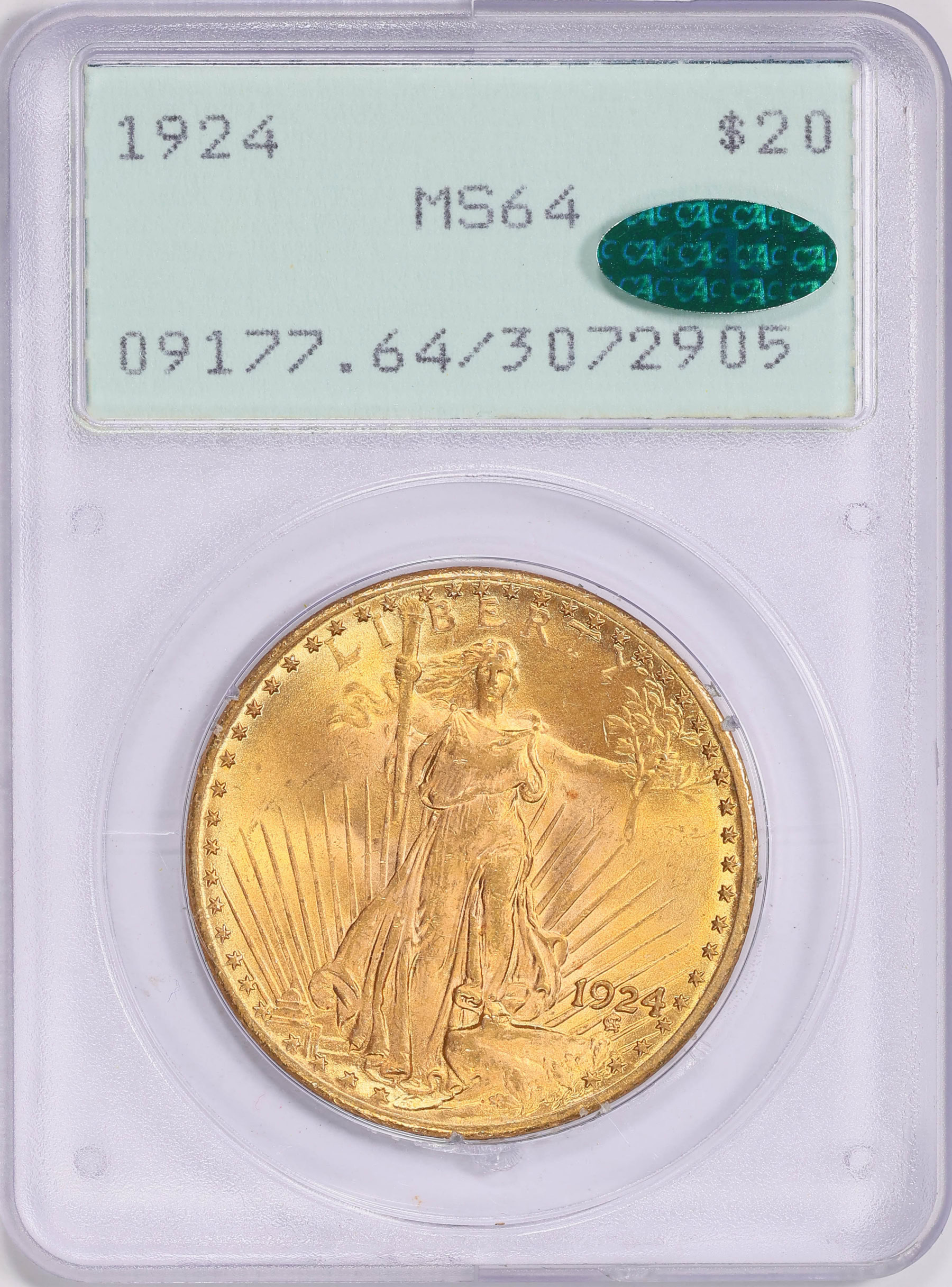 1924 Saint-Gaudens Gold Double Eagle PCGS MS-64 (CAC Green) OGH (1st Gen) (Item 1859528 ...