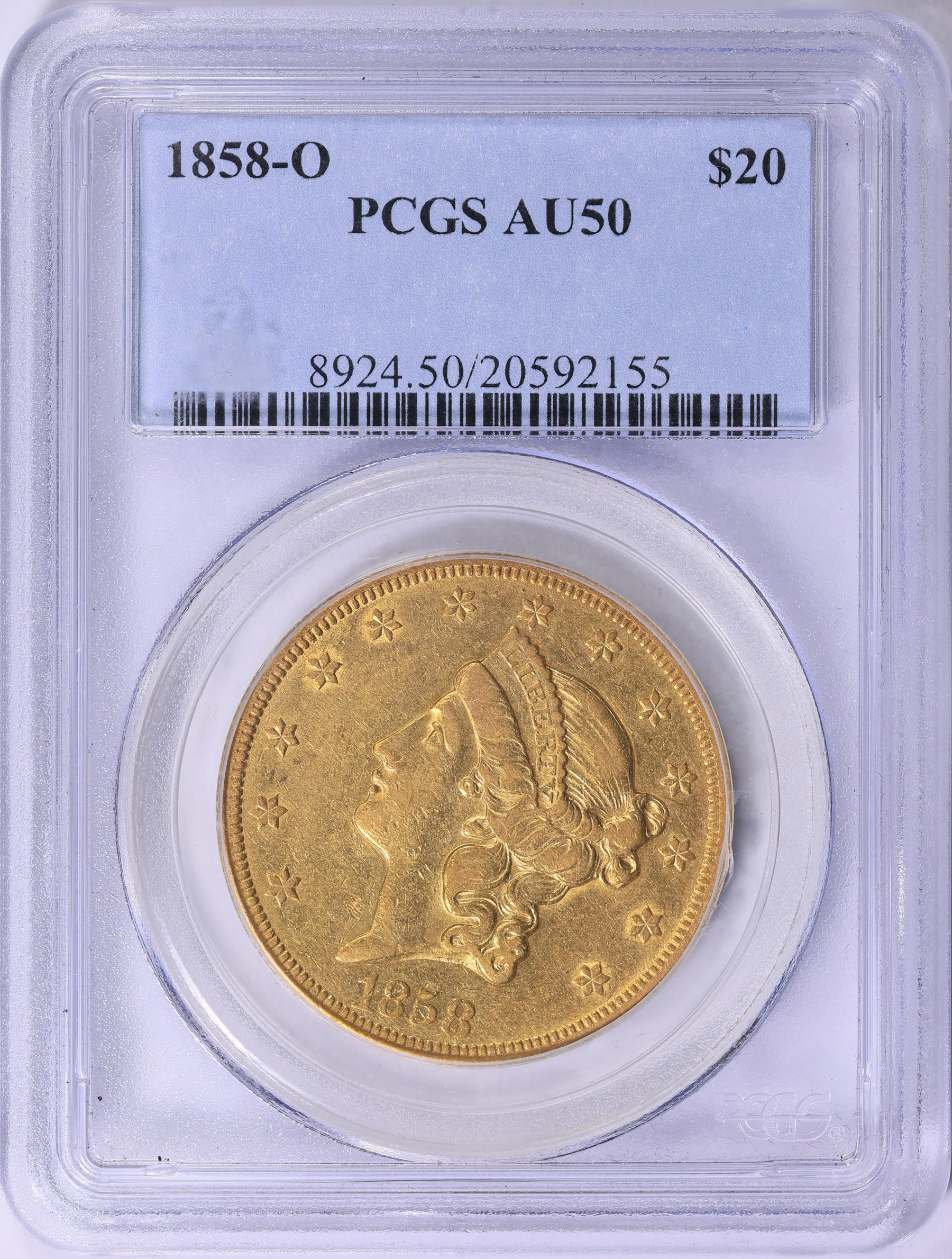 1858-O Liberty Gold Double Eagle PCGS AU-50 (Item 1859745) | GreatCollections Coin Auctions