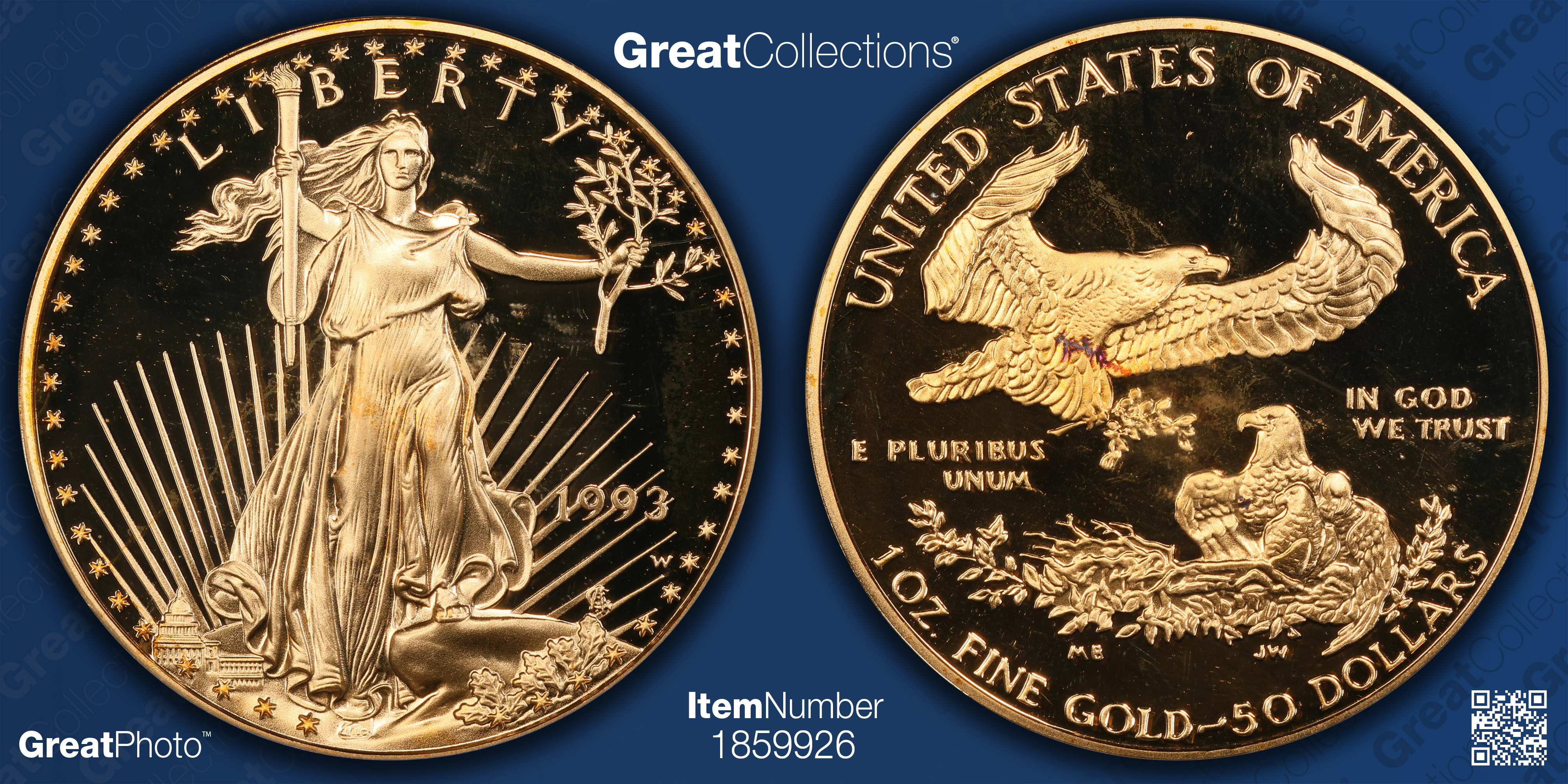 1993-W $50 One-Ounce Gold American Eagle PCGS Proof-69 DCAM (Item ...