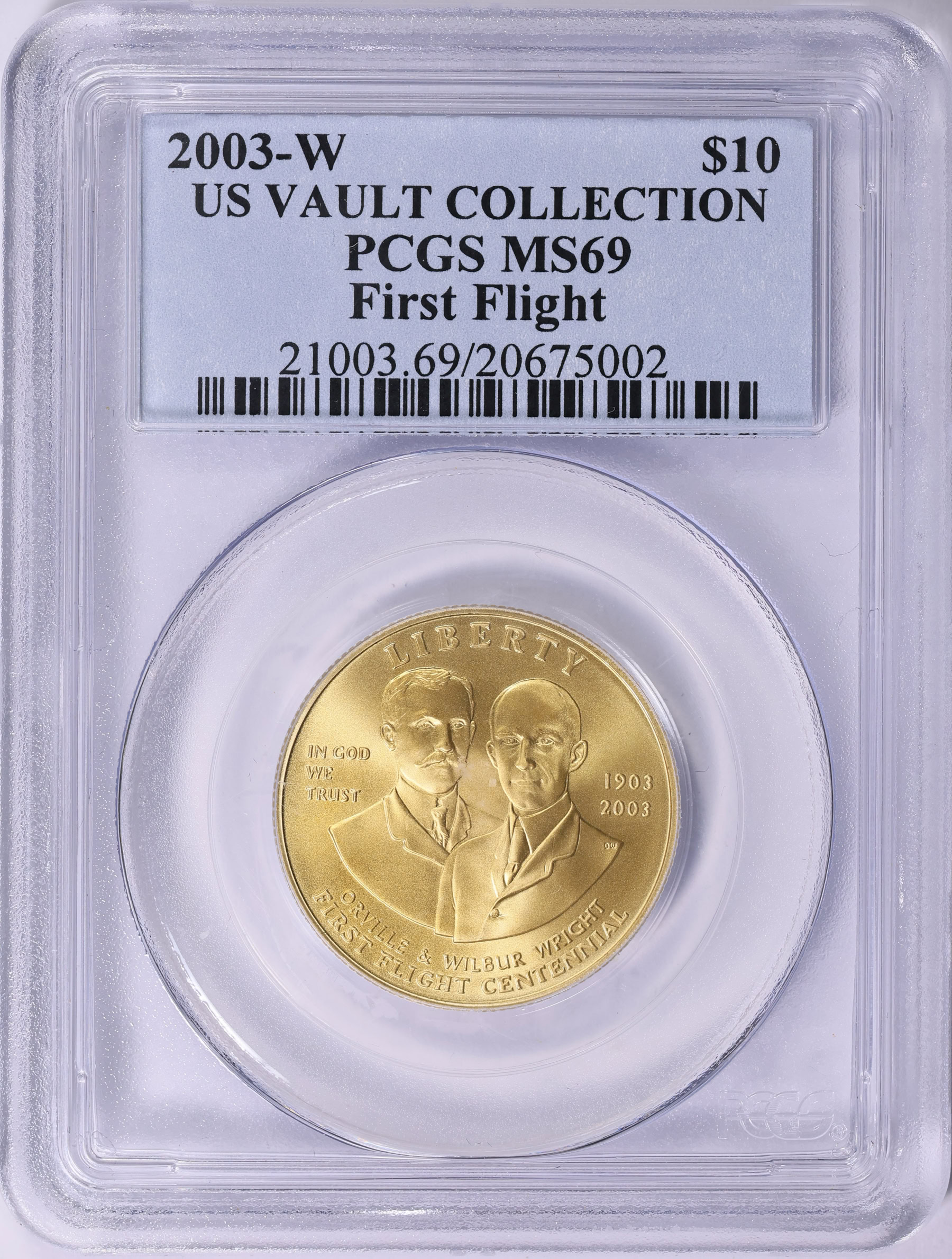 2003-W First Flight Centennial Gold $10 PCGS MS-69 (US Vault Collection ...