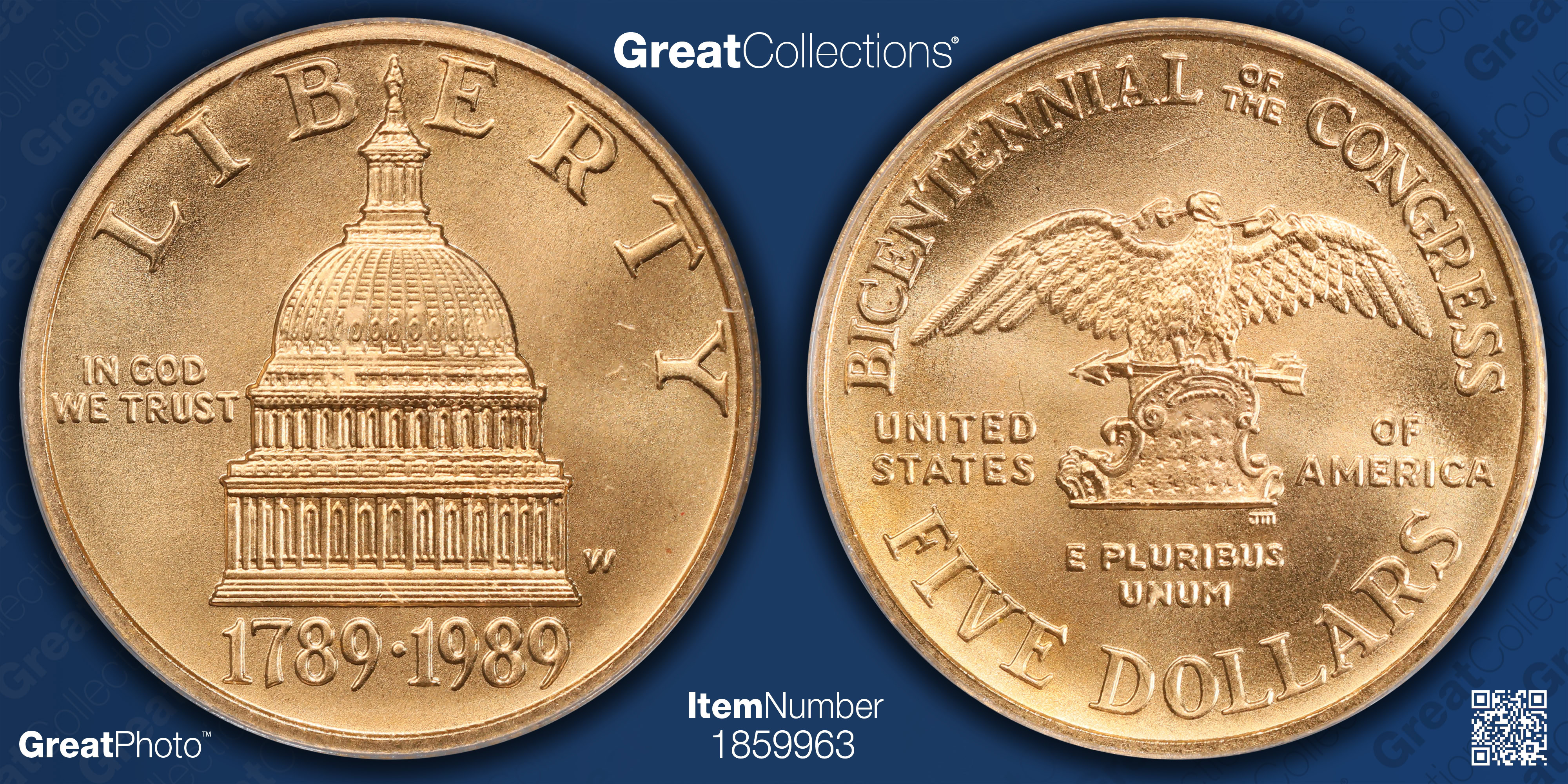 1989-W Congress Bicentennial Gold $5 PCGS MS-69 (US Vault Collection ...