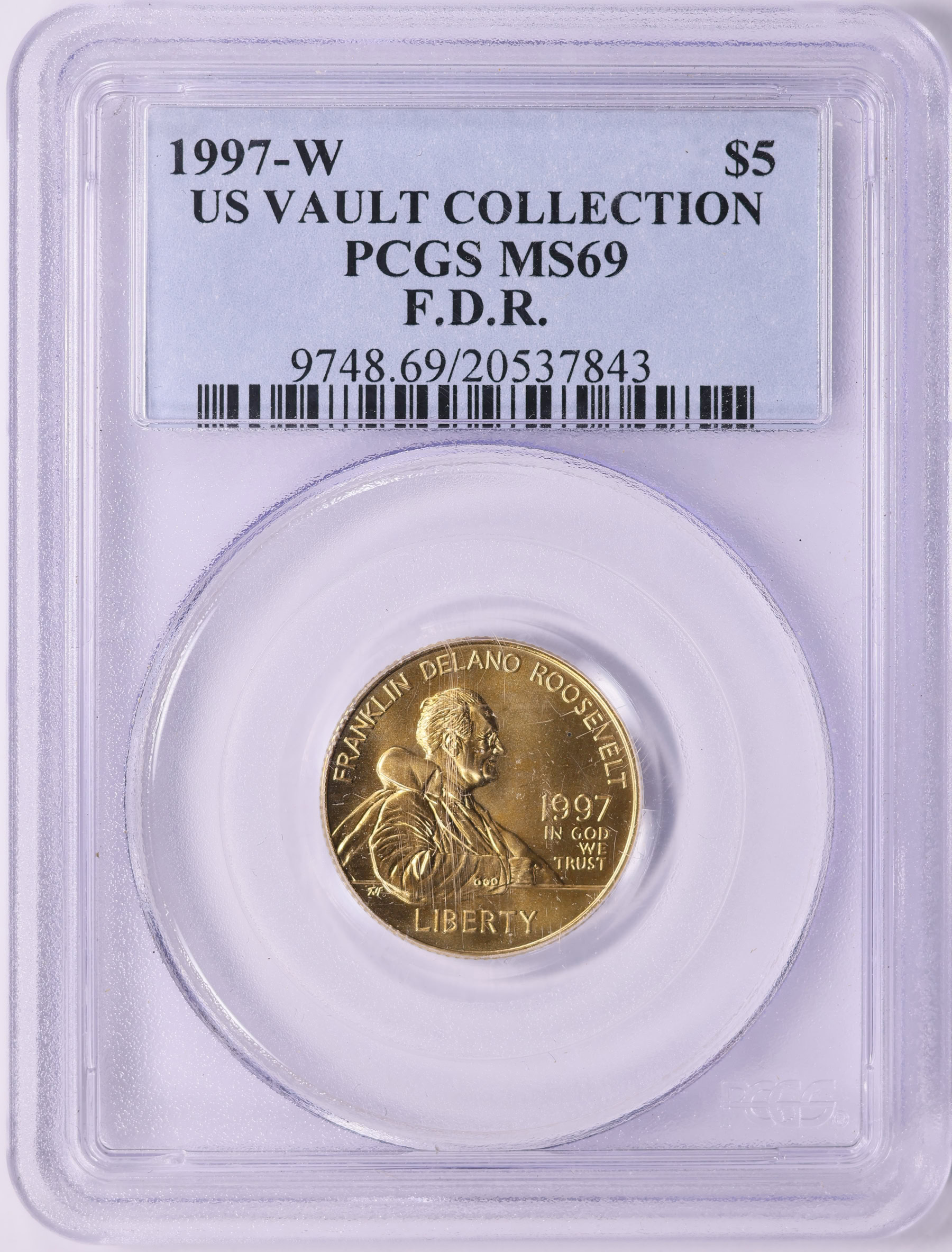 1997-W Franklin D. Roosevelt Gold $5 PCGS MS-69 (US Vault Collection ...