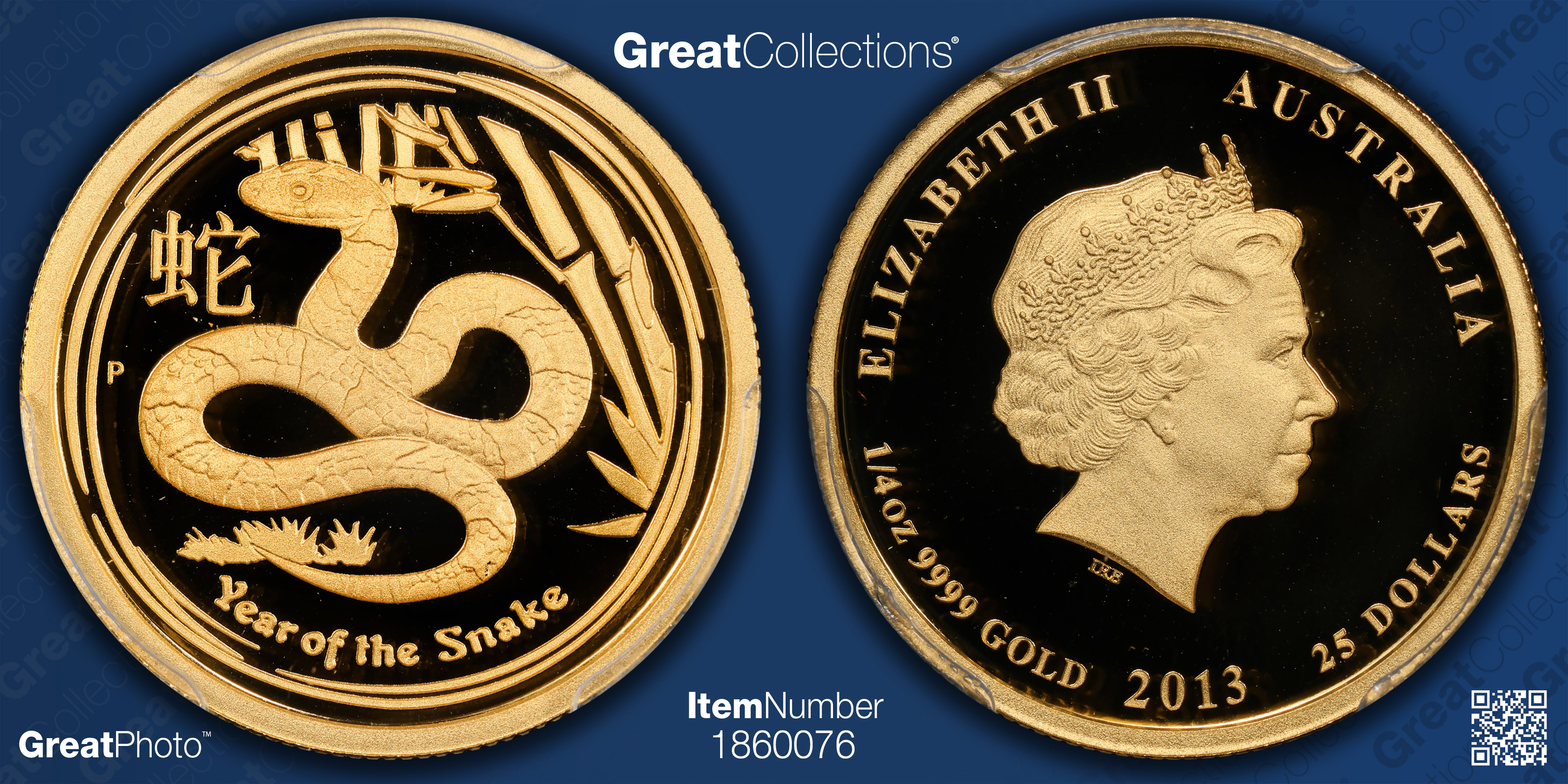 Australia 2013-P Gold $25 Lunar Series, Year of the Snake KM-2090 First ...