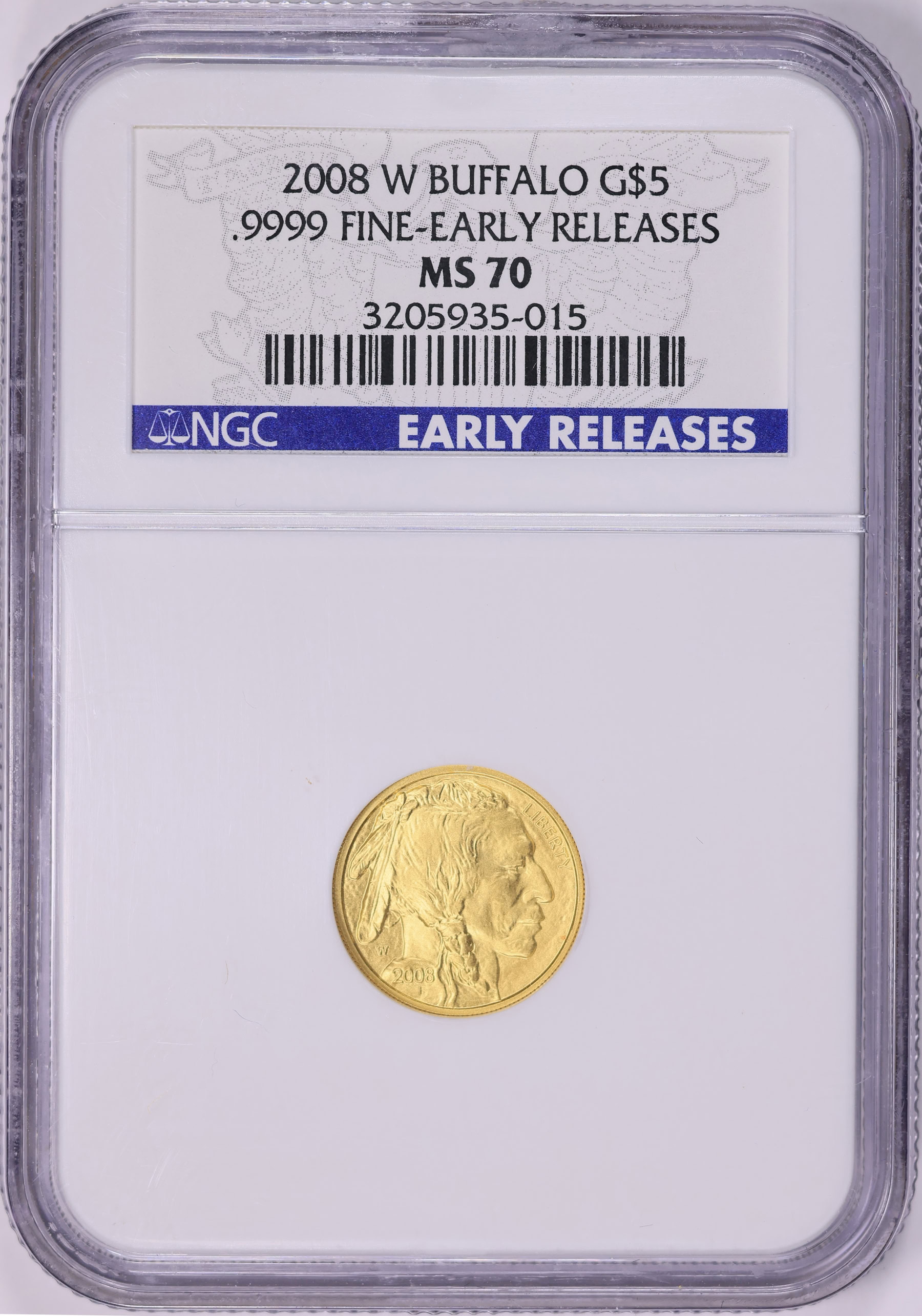 2008-W $5 Tenth-Ounce Gold American Buffalo Early Releases NGC MS-70 ...