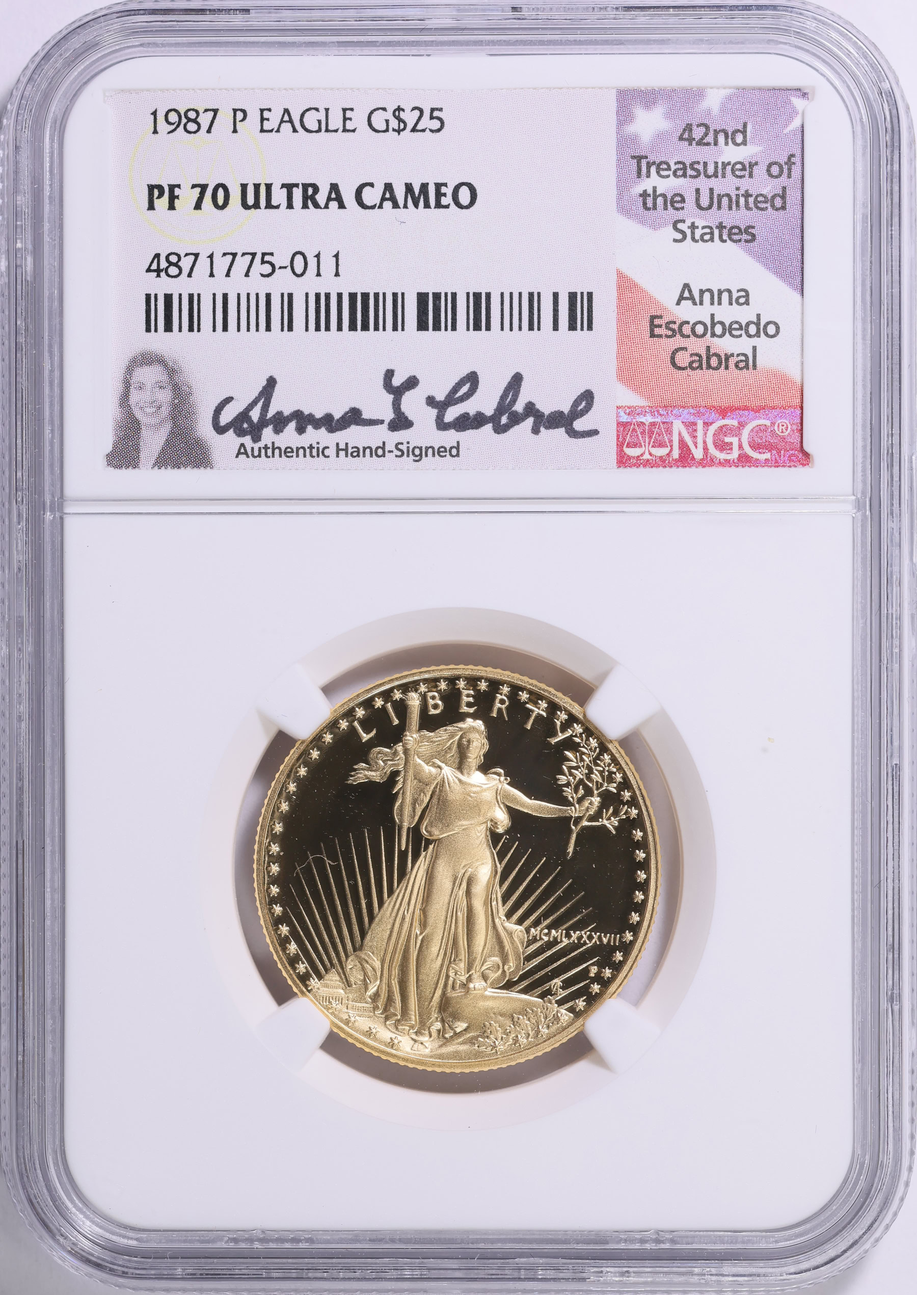 1987-P $25 Half-Ounce Gold American Eagle NGC Proof-70 UC (Anna ...