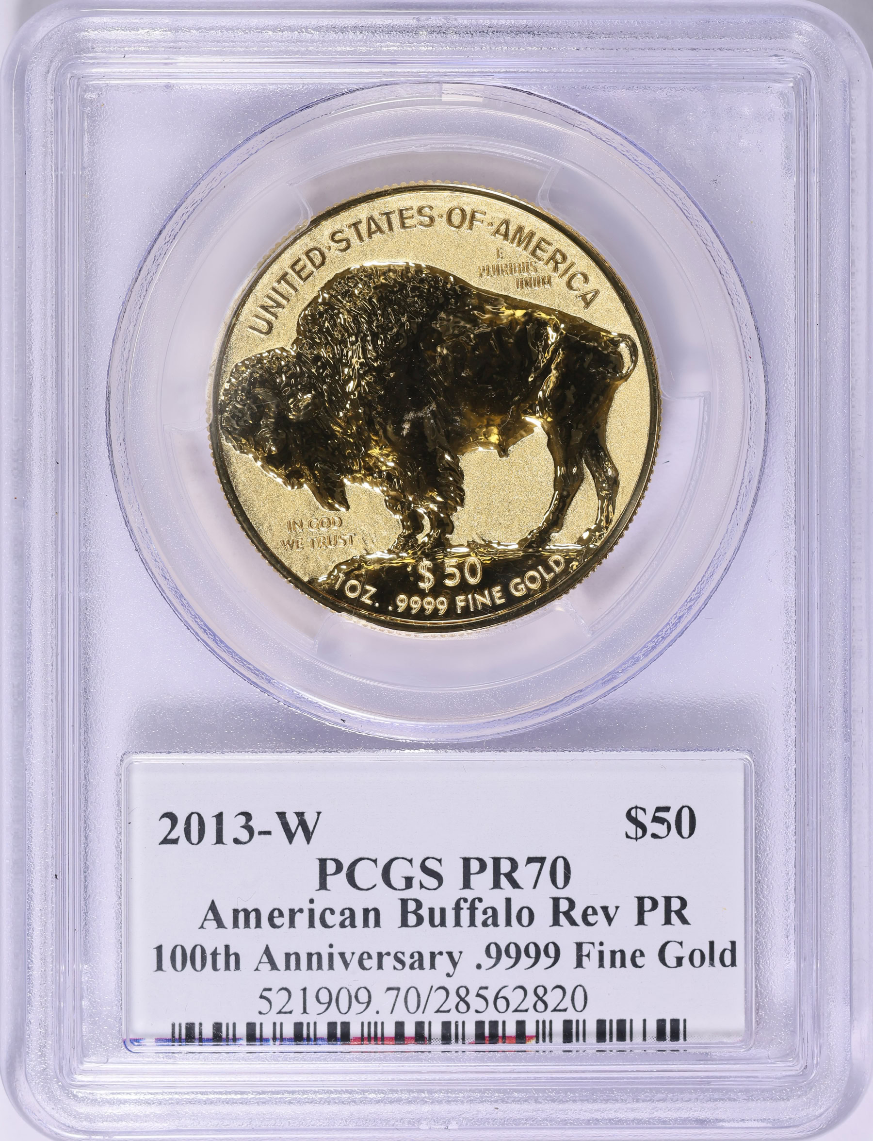 2013-W $50 One-Ounce Gold American Buffalo Reverse Proof 100th Anniversary PCGS Proof-70 (Moy ...