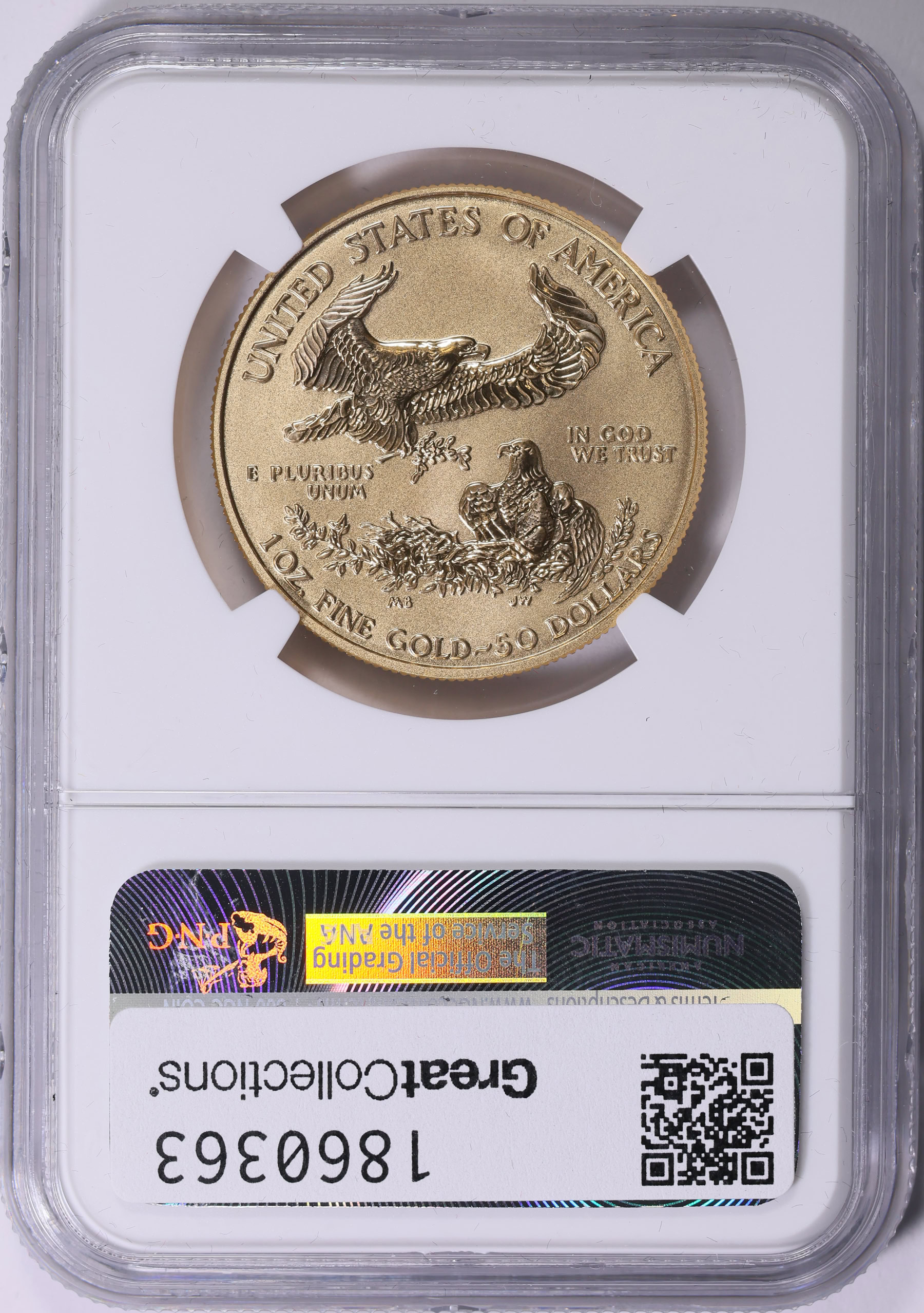 2006-W $50 One-Ounce Gold American Eagle 20th Anniversary Reverse Proof NGC Proof-70 (Kenneth ...