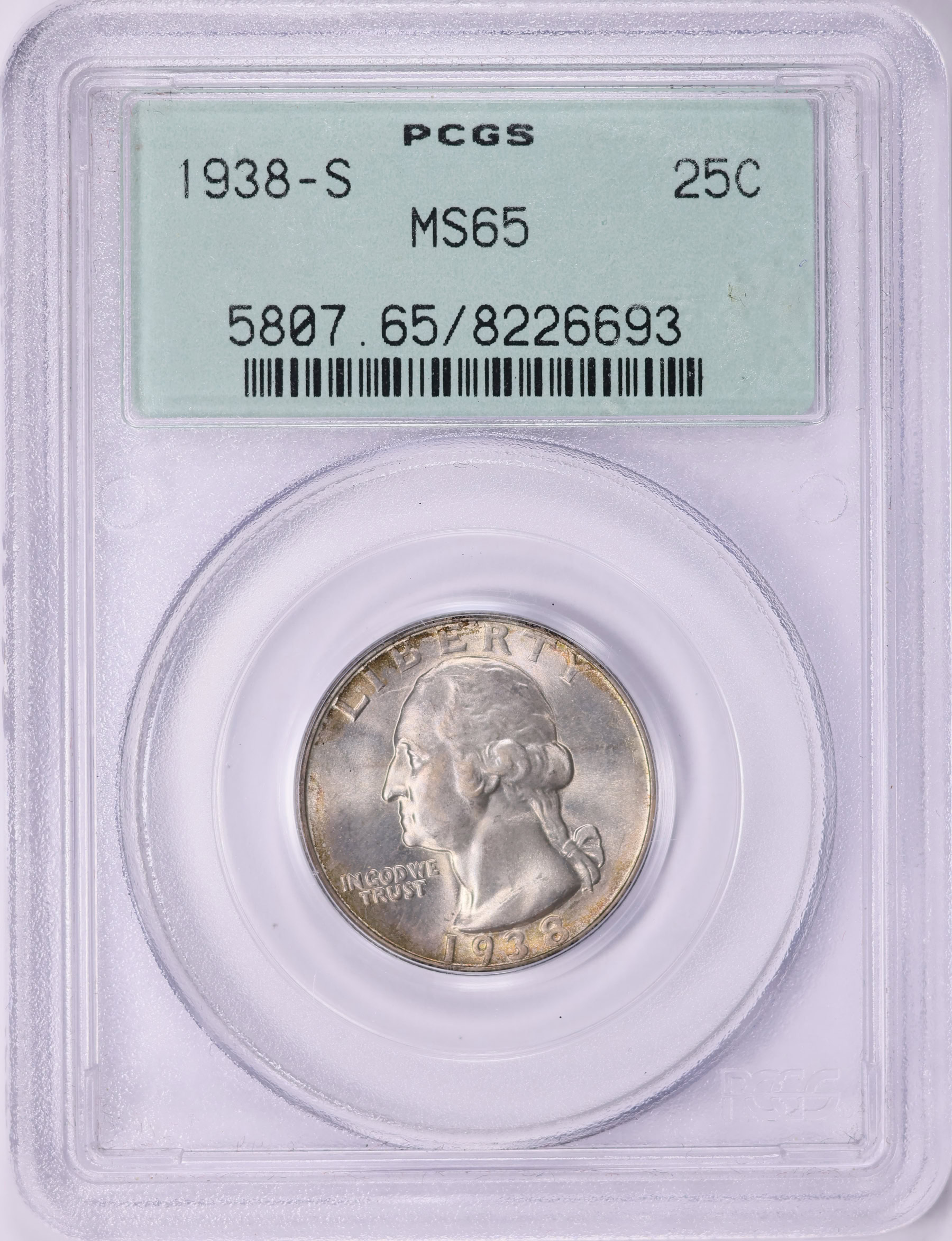 1938-S Washington Quarter PCGS MS-65 OGH (Item 1860401) | GreatCollections Coin Auctions