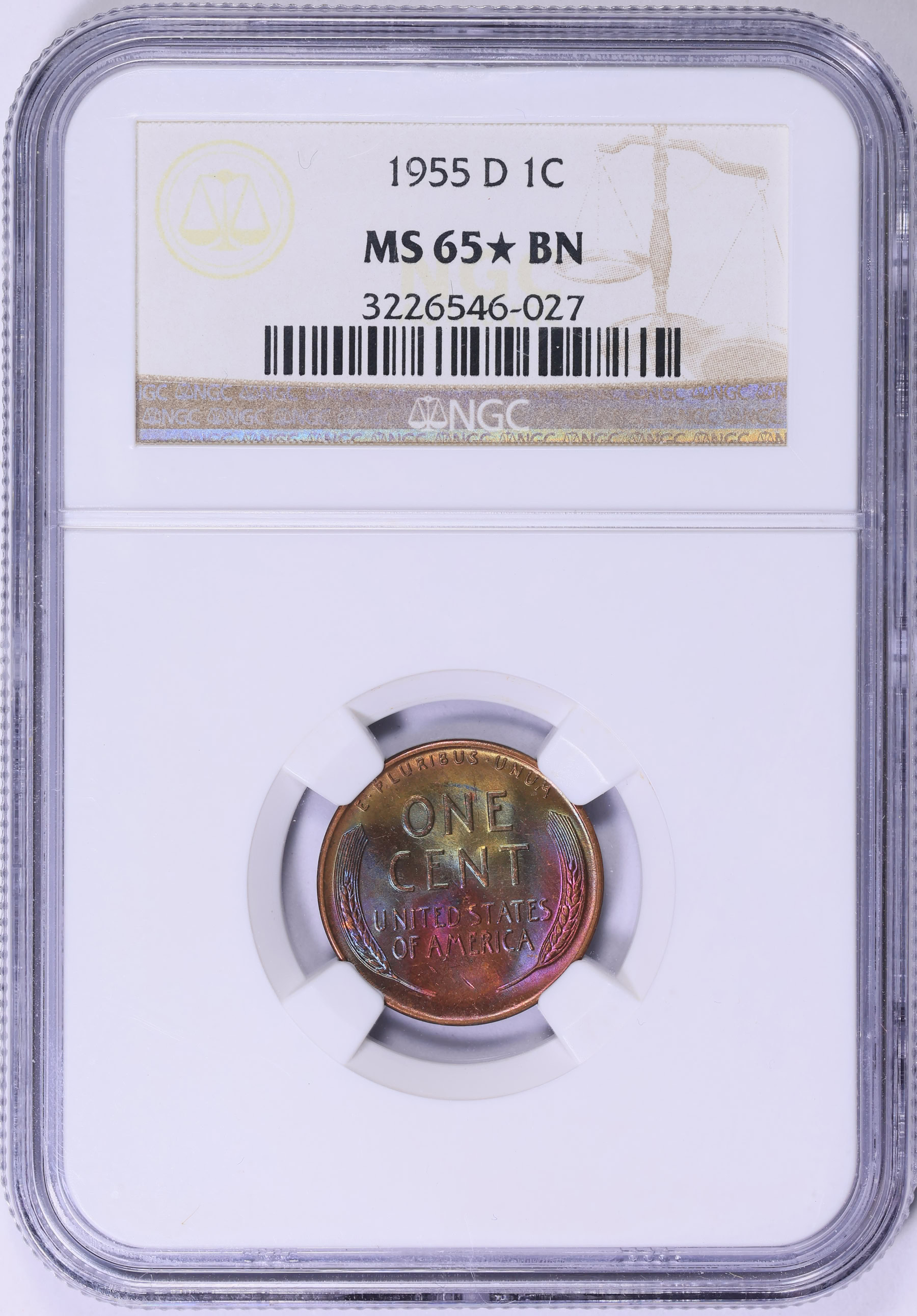 1955-D Lincoln Cent NGC MS-65 ★ BN (Toned) (Item 1860471) | GreatCollections Coin Auctions
