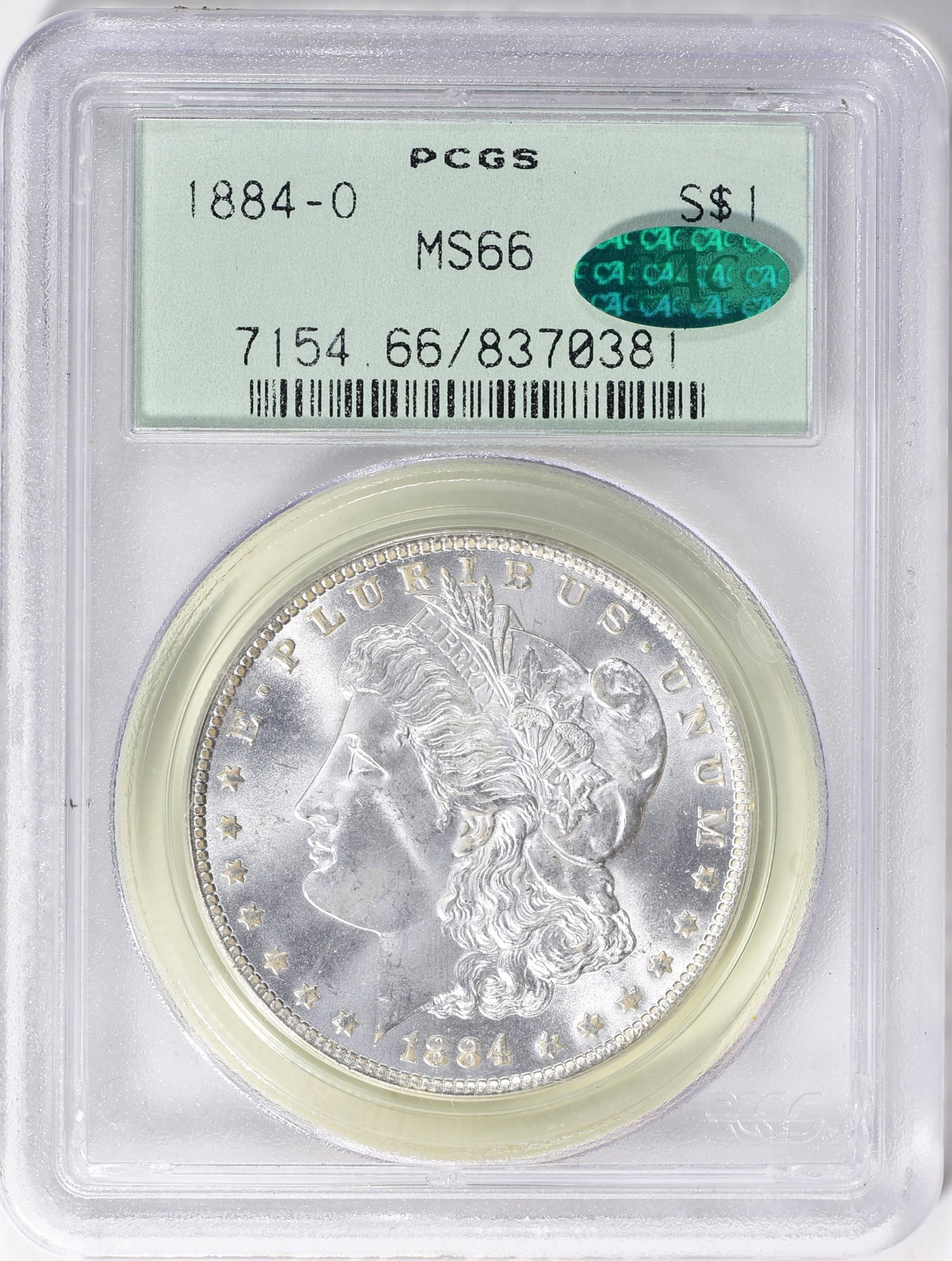 1884-O Morgan Silver Dollar PCGS MS-66 (CAC Green) OGH (Item 1860613) | GreatCollections Coin ...