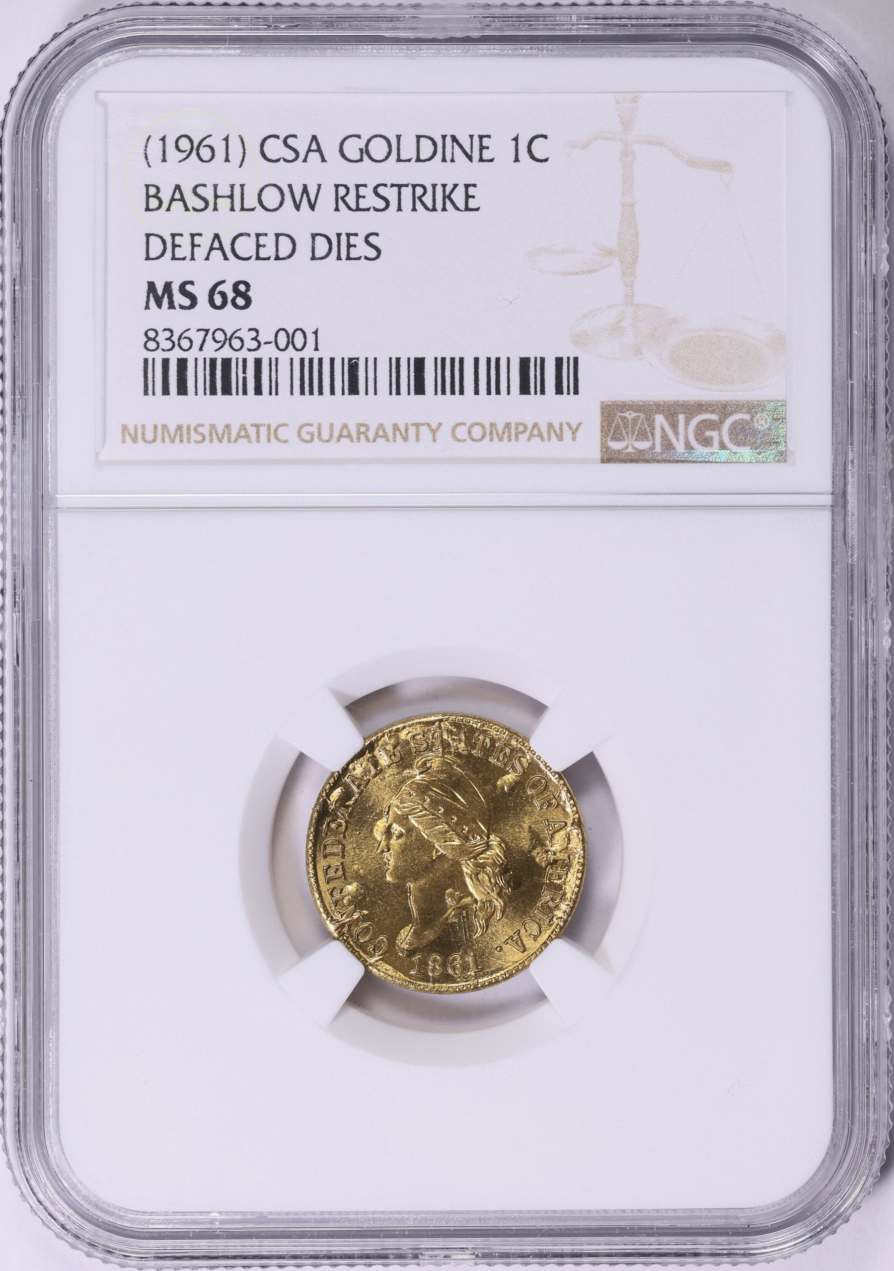 (1961) Confederate States of America Cent Goldine Bashlow Restrike With ...