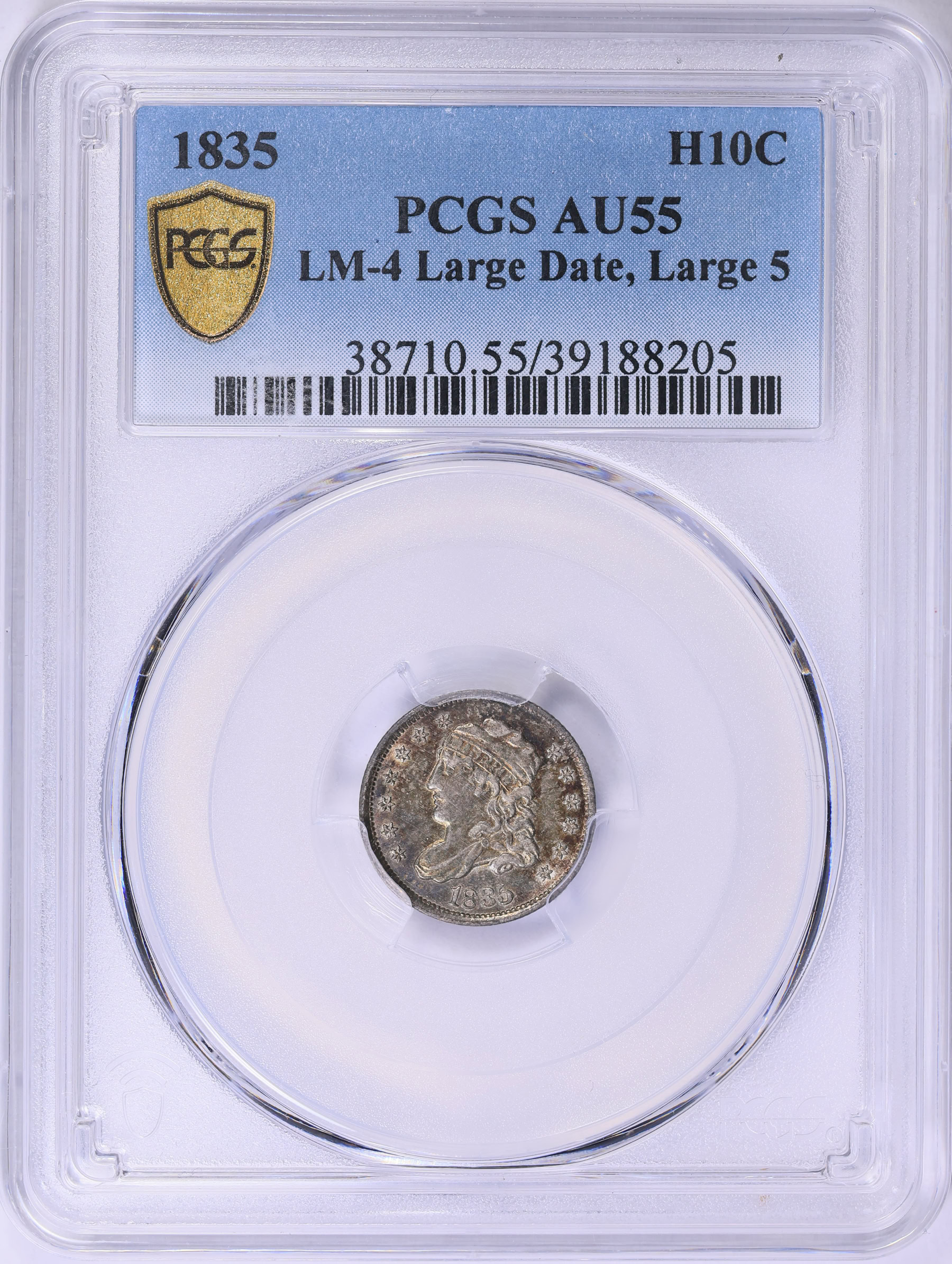 1835 Capped Bust Half Dime Large Date, Large 5 LM-4 PCGS AU-55 (Toned ...