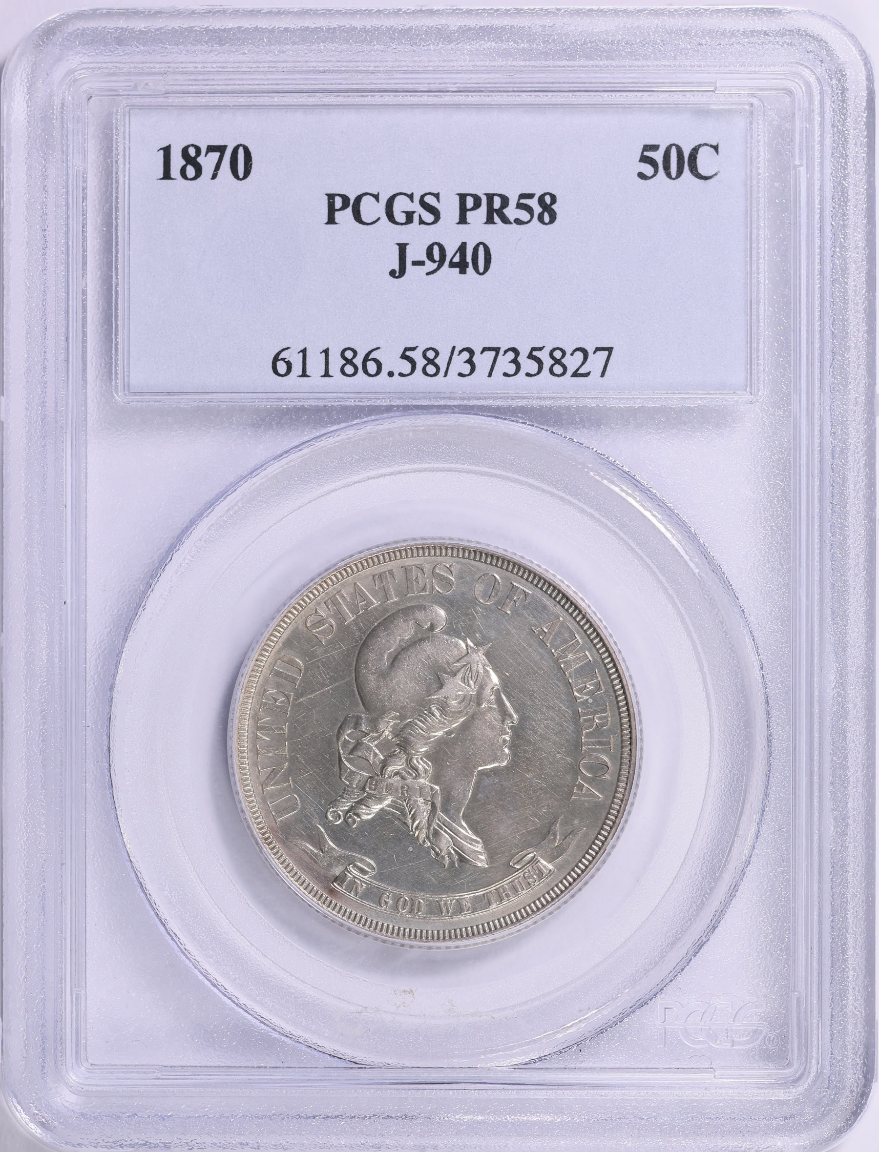 Pattern 1870 50c J-940 PCGS Proof-58 (Item 1860875) | GreatCollections ...