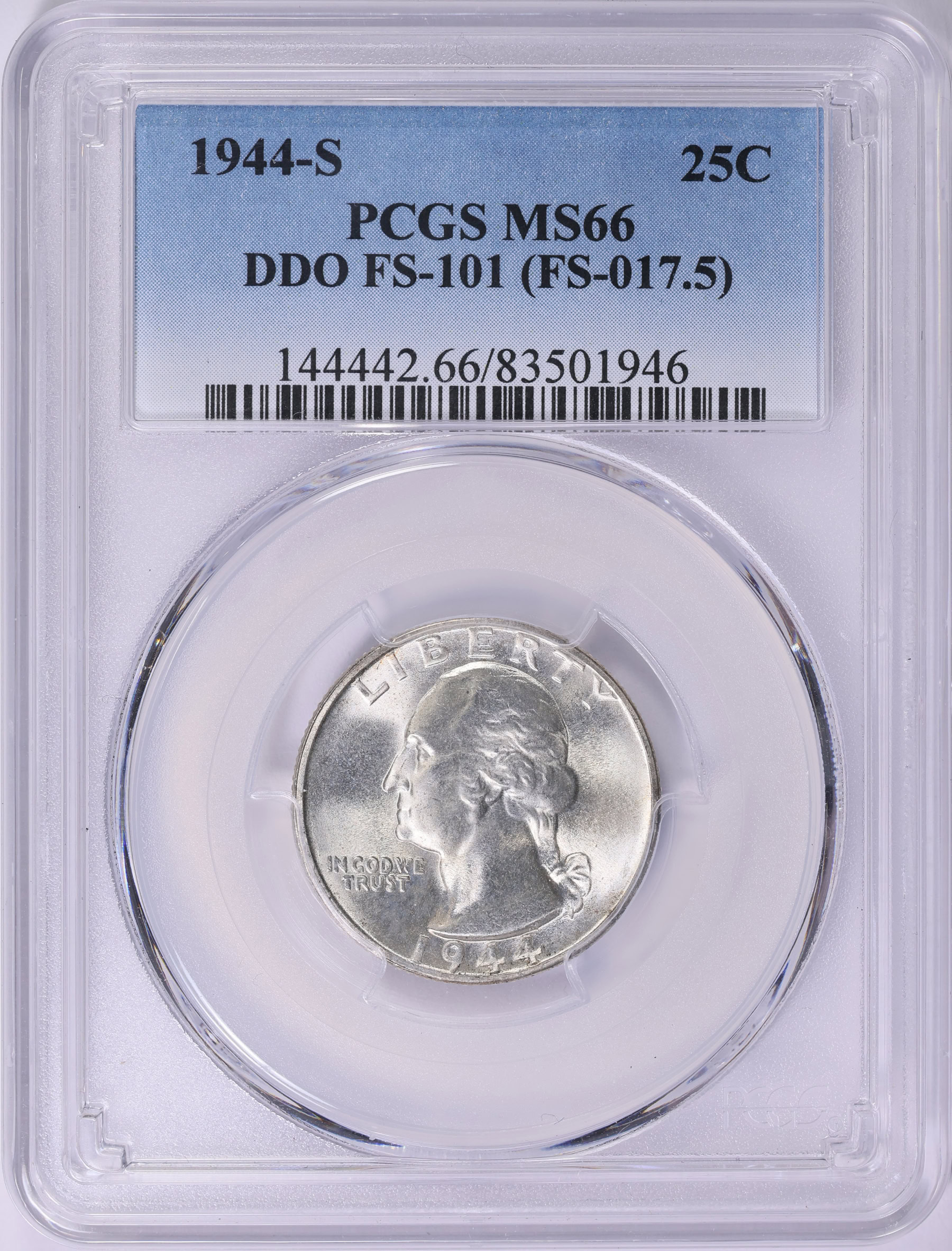 1944-S Washington Quarter Doubled Die Obverse FS-101 (FS-017.5) PCGS MS-66 (Item 1860888 ...