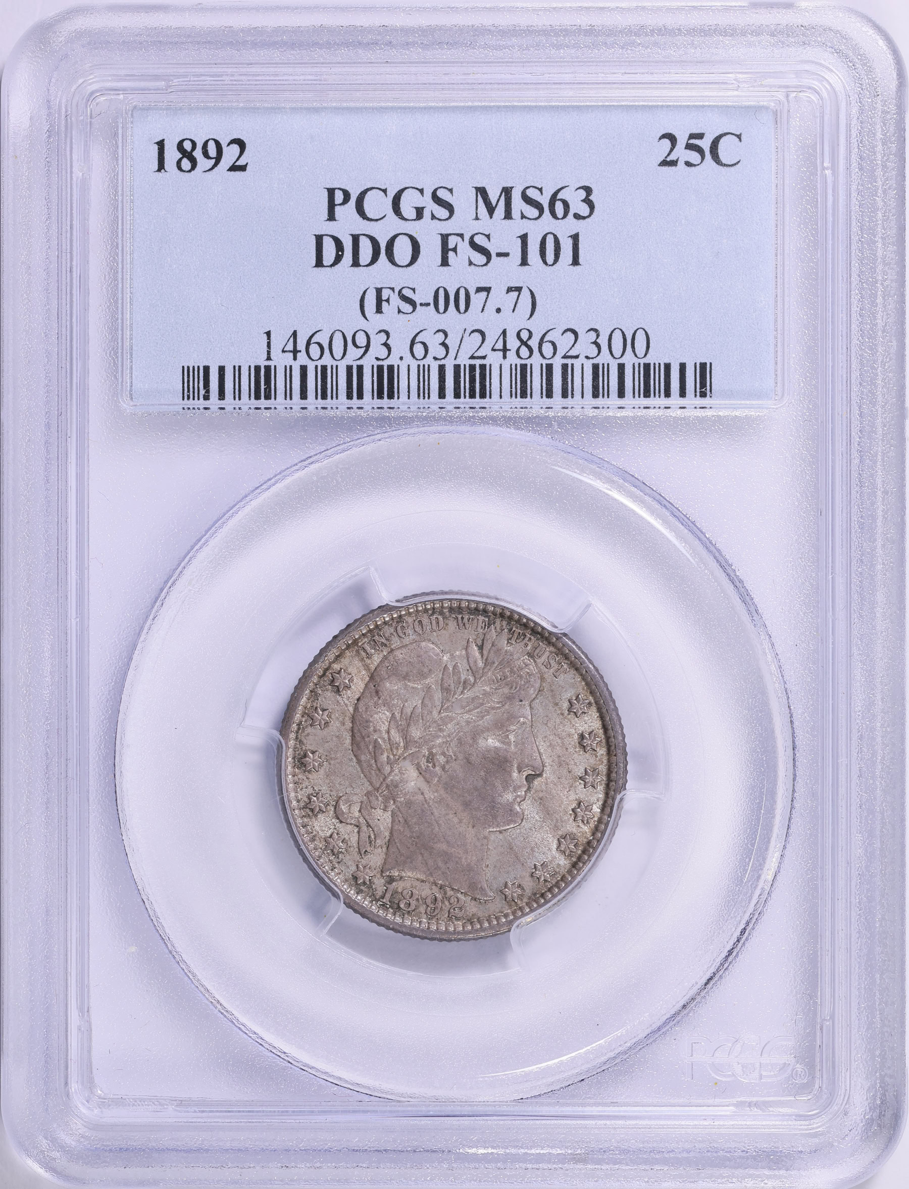 1892 Barber Quarter Doubled Die Obverse FS-101 (FS-007.7) PCGS MS-63 ...