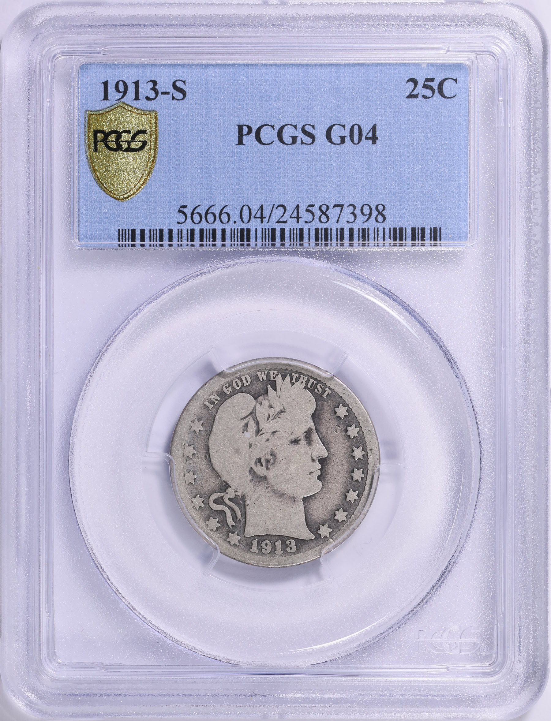 1913-S Barber Quarter PCGS G-04 (Item 1860893) | GreatCollections Coin ...