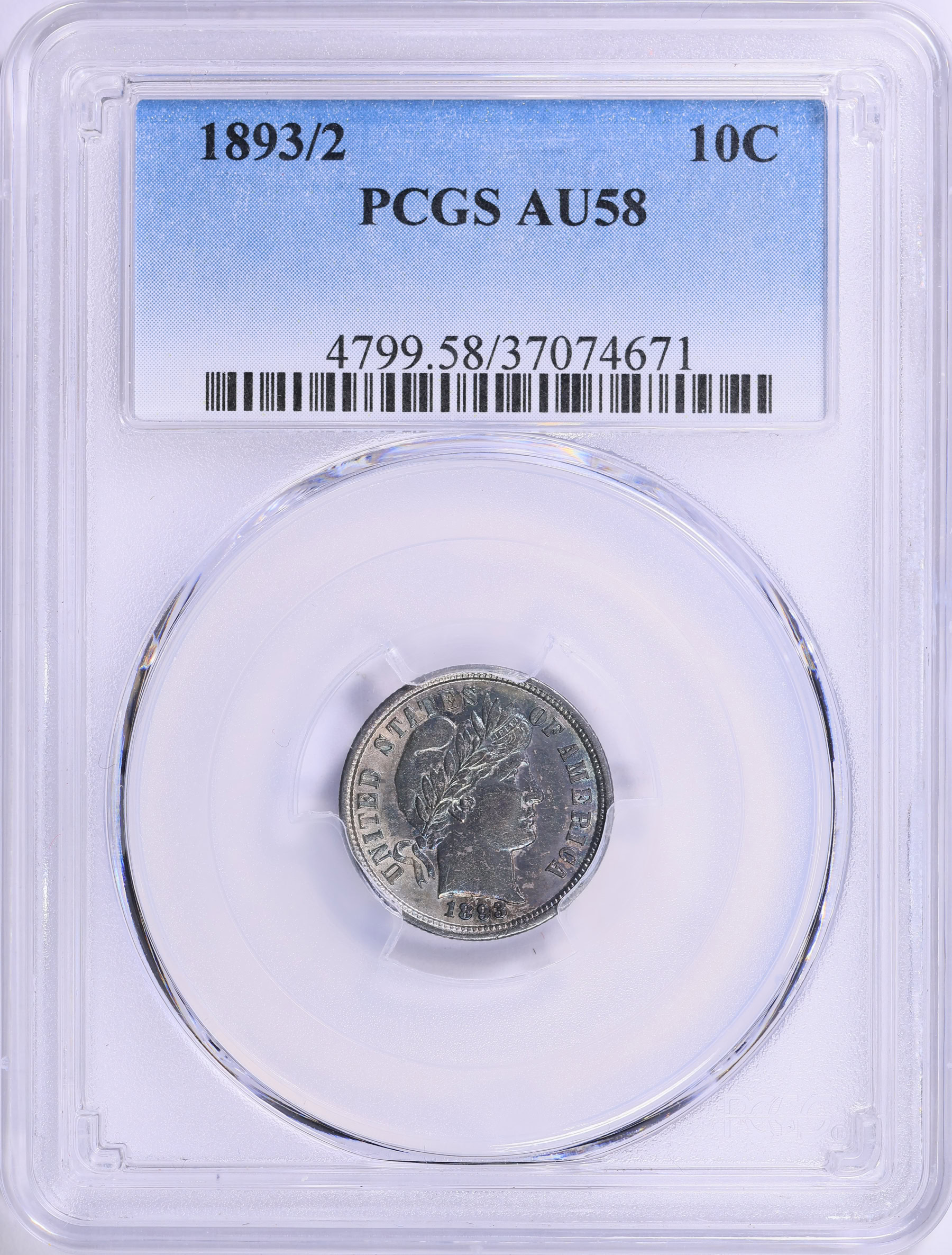 1893/2 Barber Dime PCGS AU-58 (Toned) (Item 1860916) | GreatCollections ...
